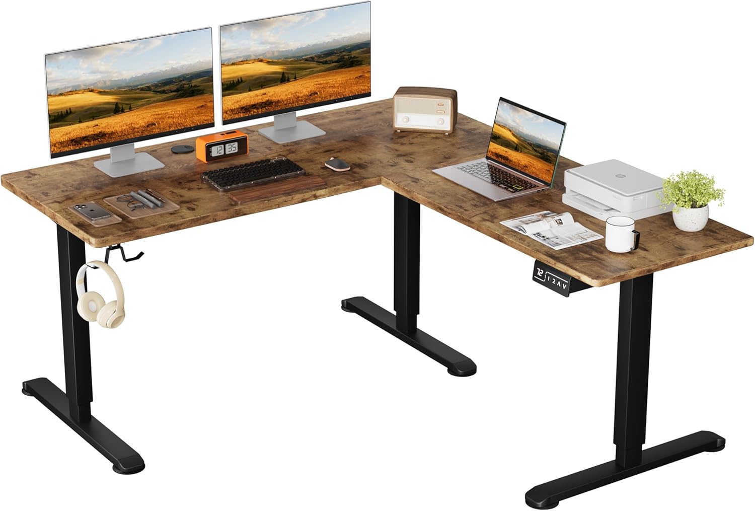 QINGJING L-Shaped Electric Standing Desk, 63 x 55 Inches Height ...