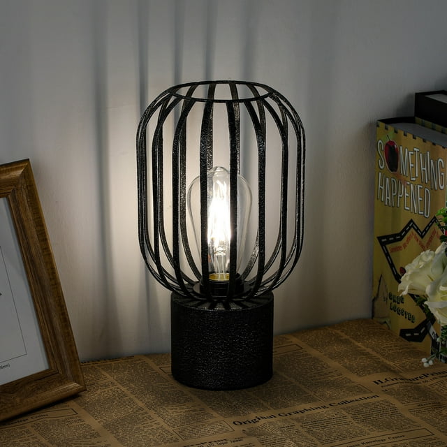 QINGMIAO Wire Cage Table Lamp, Industrial Table Lamp, Retro Black ...