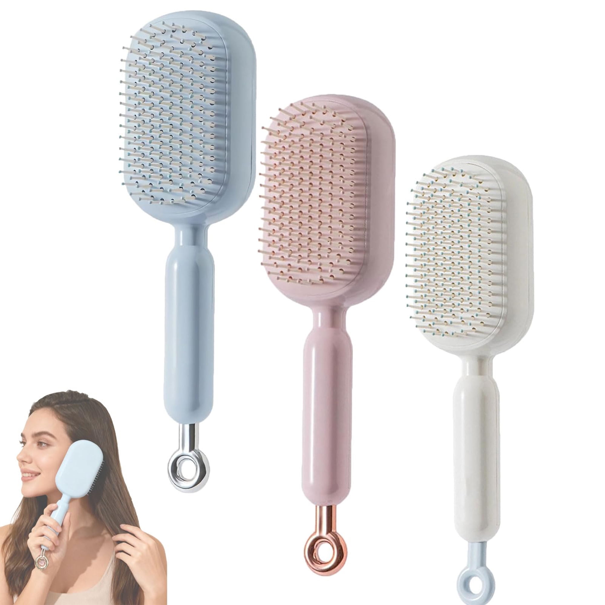 QINGQ Retractable Cushion Massage Comb, Self-Cleaning Hair Brush with ...