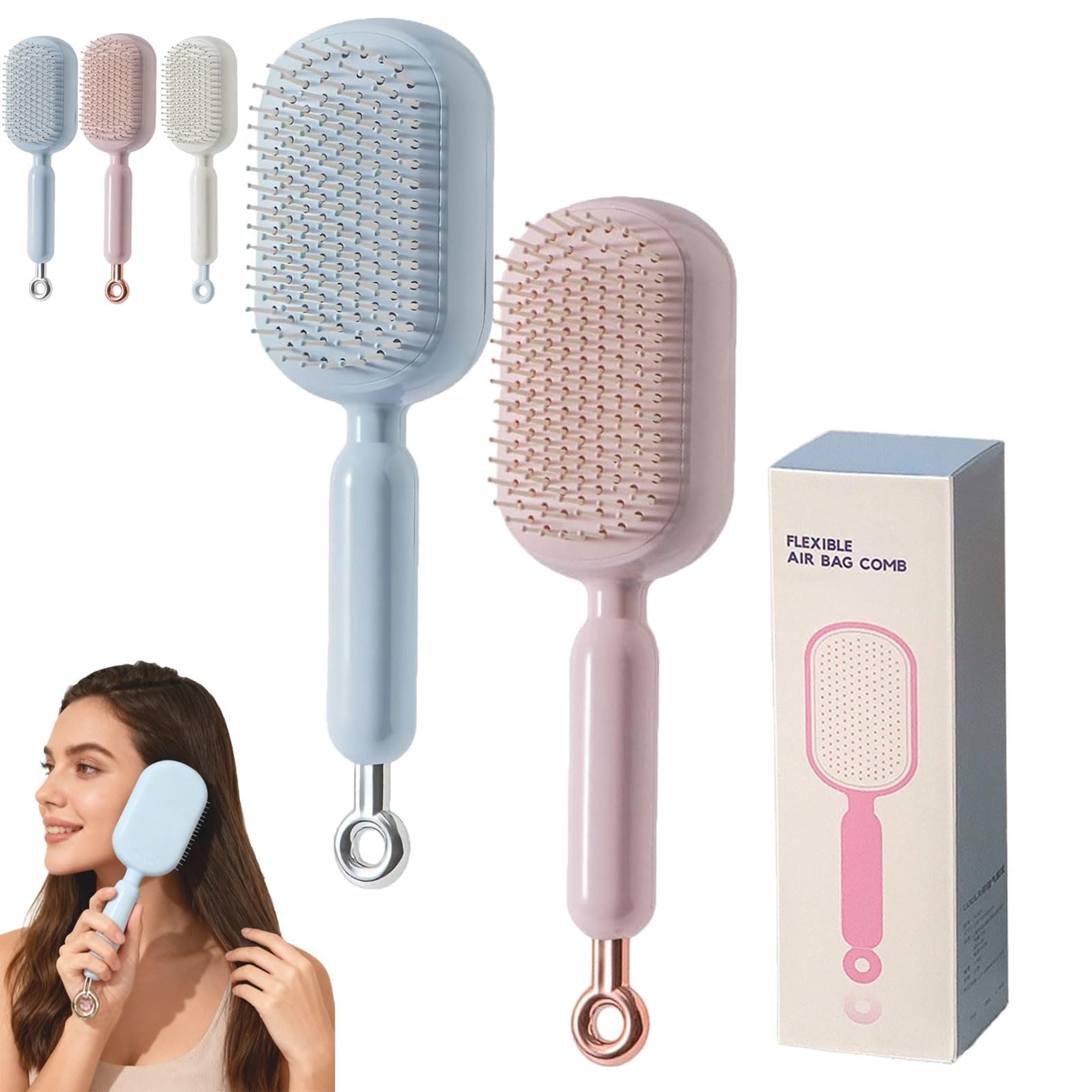 QINGQ Retractable Cushion Massage Comb, Self-Cleaning Hair Brush with ...