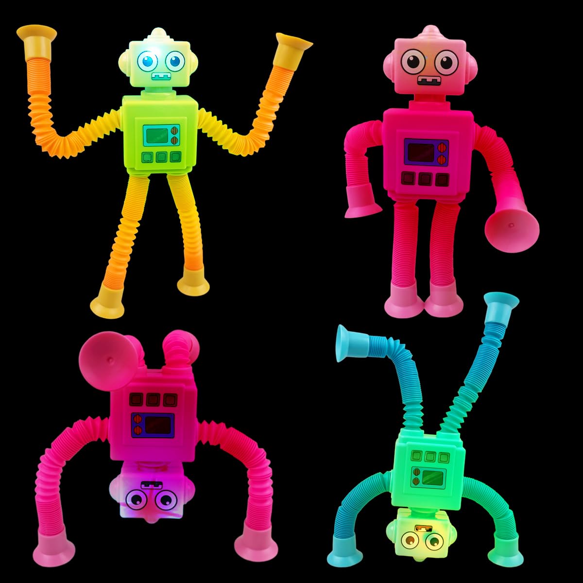 QINGQIU 4 Pack Light Up Robot Suction Cup Pop Tubes Toys Sensory Toys ...