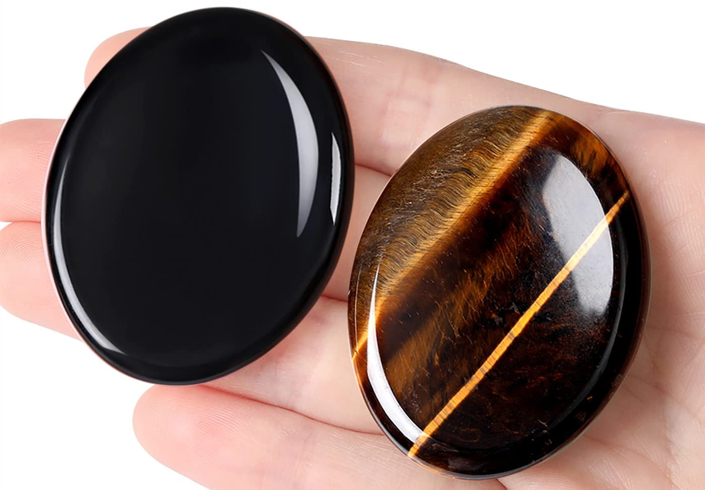 QINJIEJIE 2PCS Thumb Worry Stone for Anxiety Tiger's Eye Obsidian ...