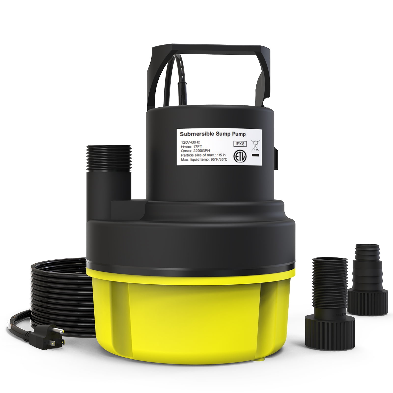 QIOMALA 1HP Sump Pump Submersible, 3200GPH Sump Pump Utility Water Pump Portable Transfer ...