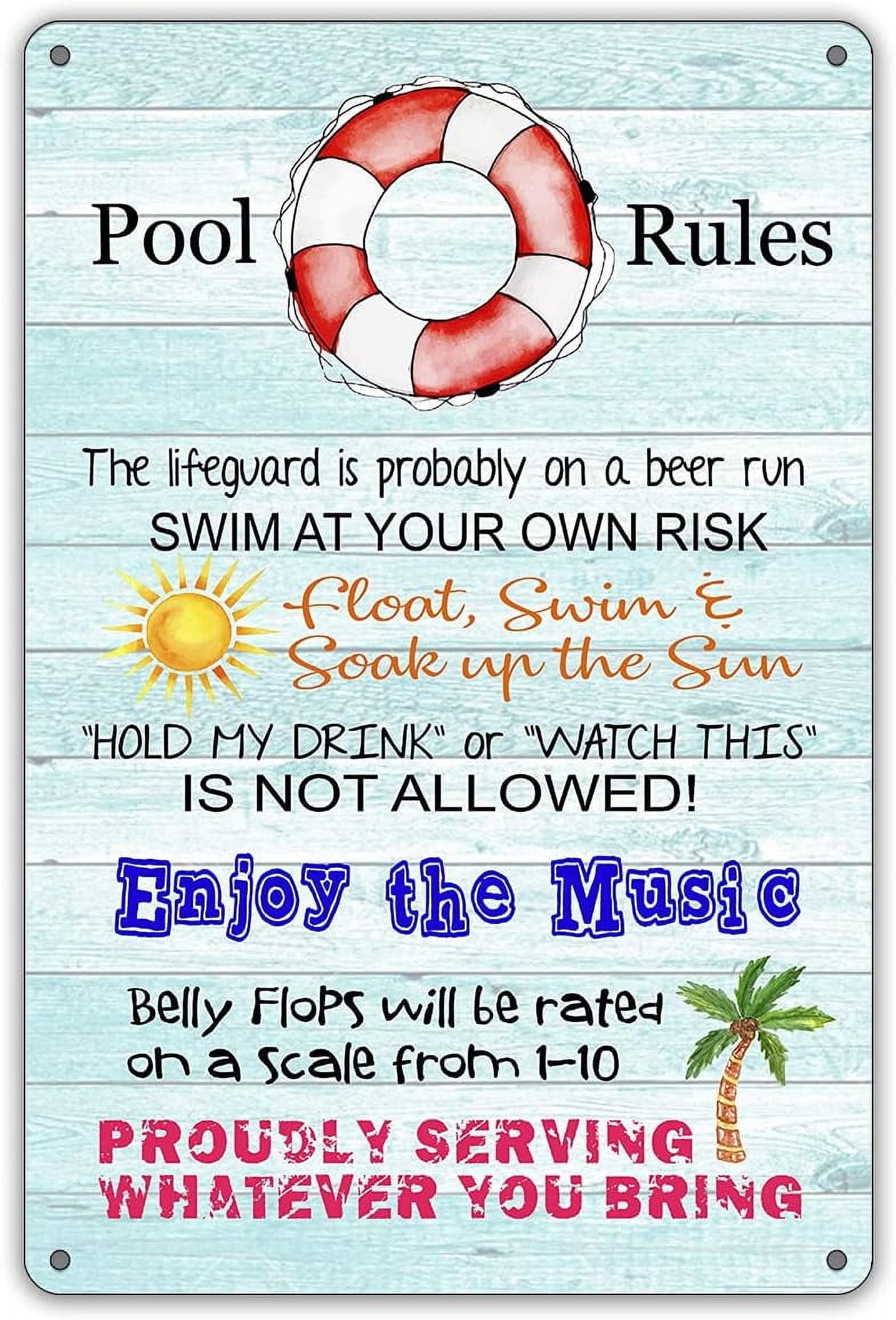 Funny Pool Rules Metal Tin Sign Wall D閏or Blue Sign for Home Swimming ...