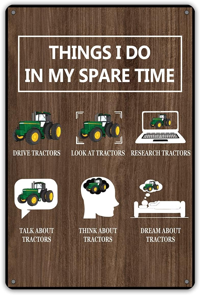 QIONGQI Things I Do in My Spare Time Tractors Metal Tin Sign Wall Decor ...