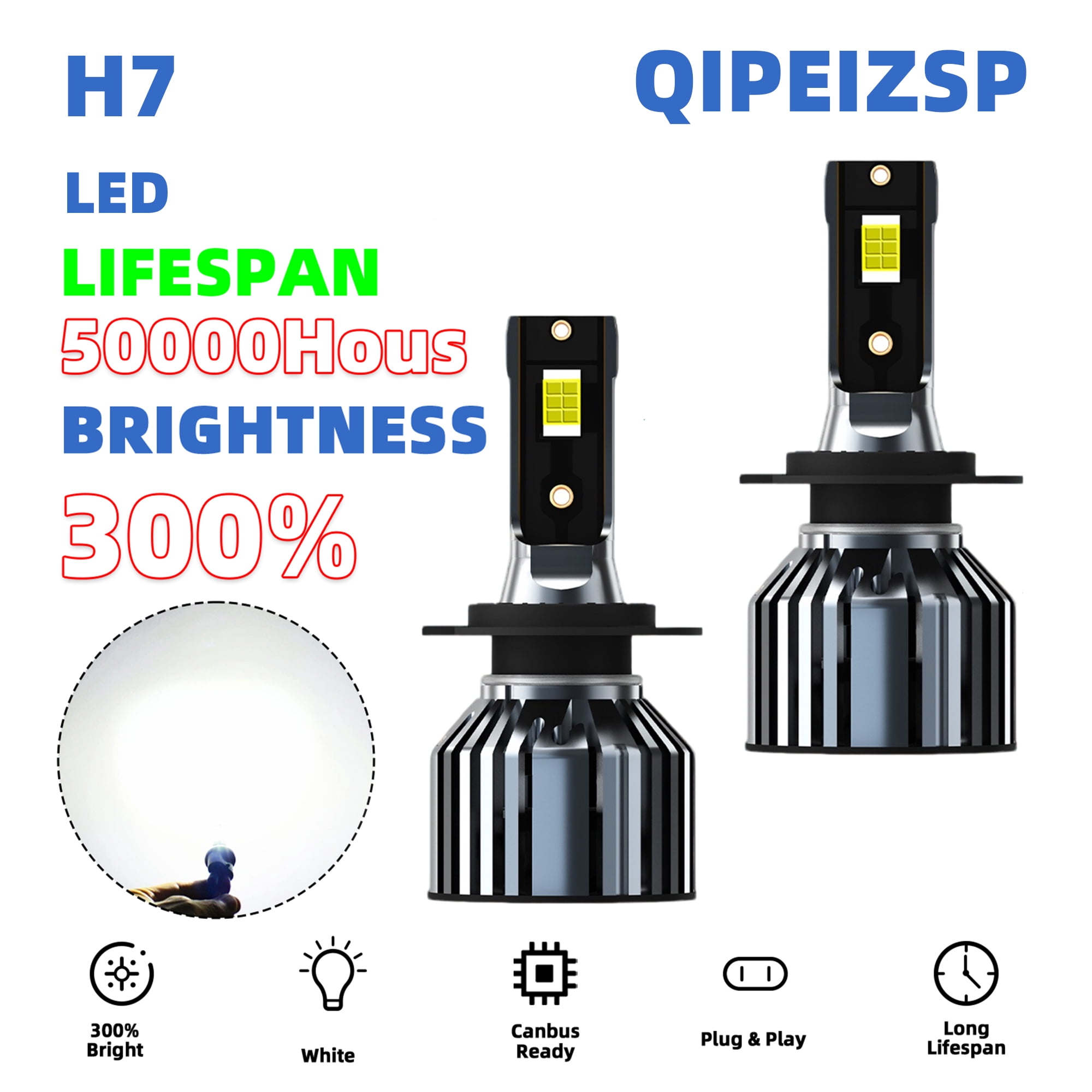 QIPEIZSP Fit for Hyundai Elantra 2014-2016 H7 LED Headlight Bulbs Low ...