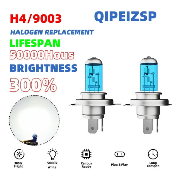 QIPEIZSP H4/9003 Halogen Headlight Bulbs High/Low Beam Warm White 5000k ...