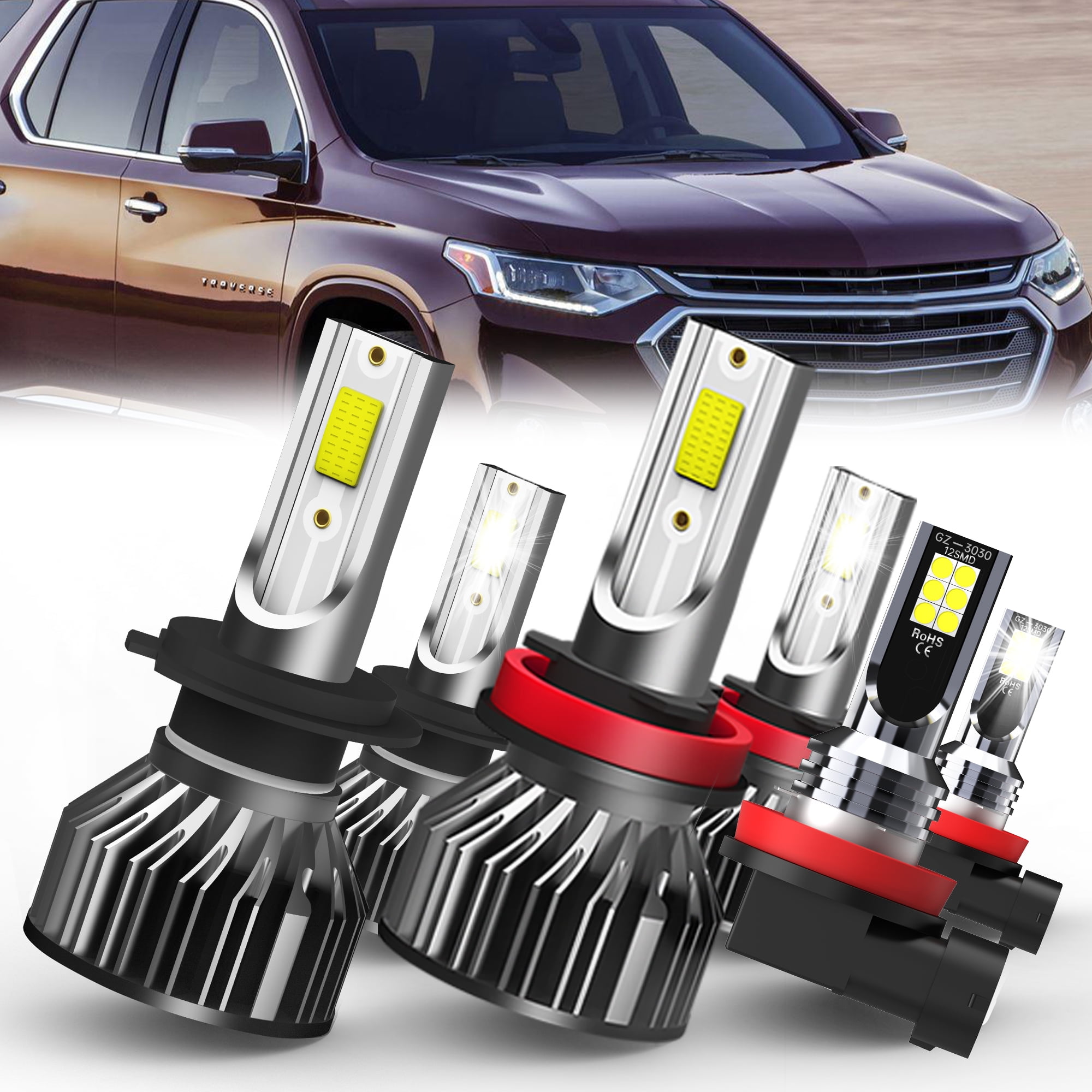 QIPEIZSP LED Headlight Bulbs Compatible With Chevy Traverse 2013-2018 ...