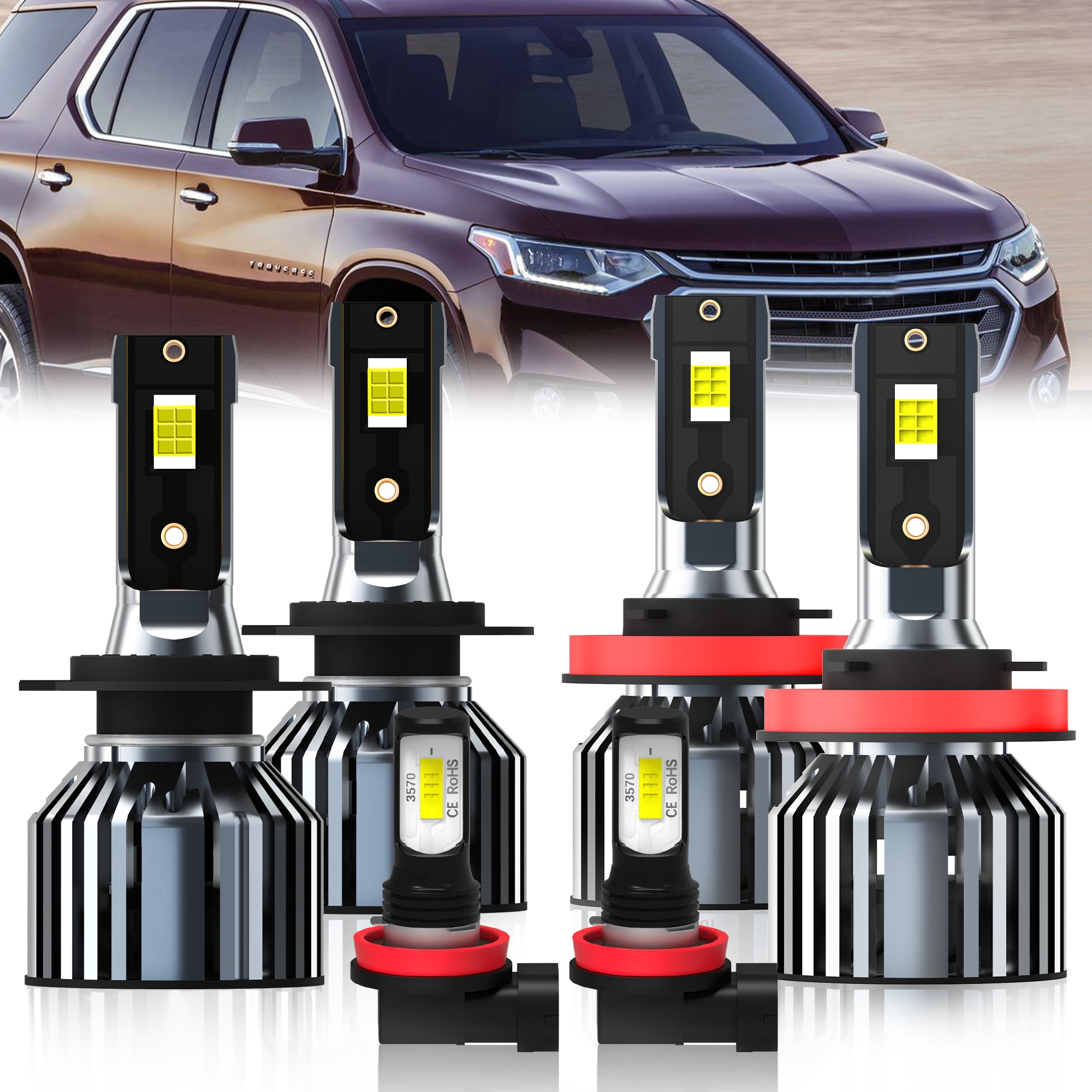 QIPEIZSP LED Headlight Bulbs Compatible With Chevy Traverse 2013-2018 ...