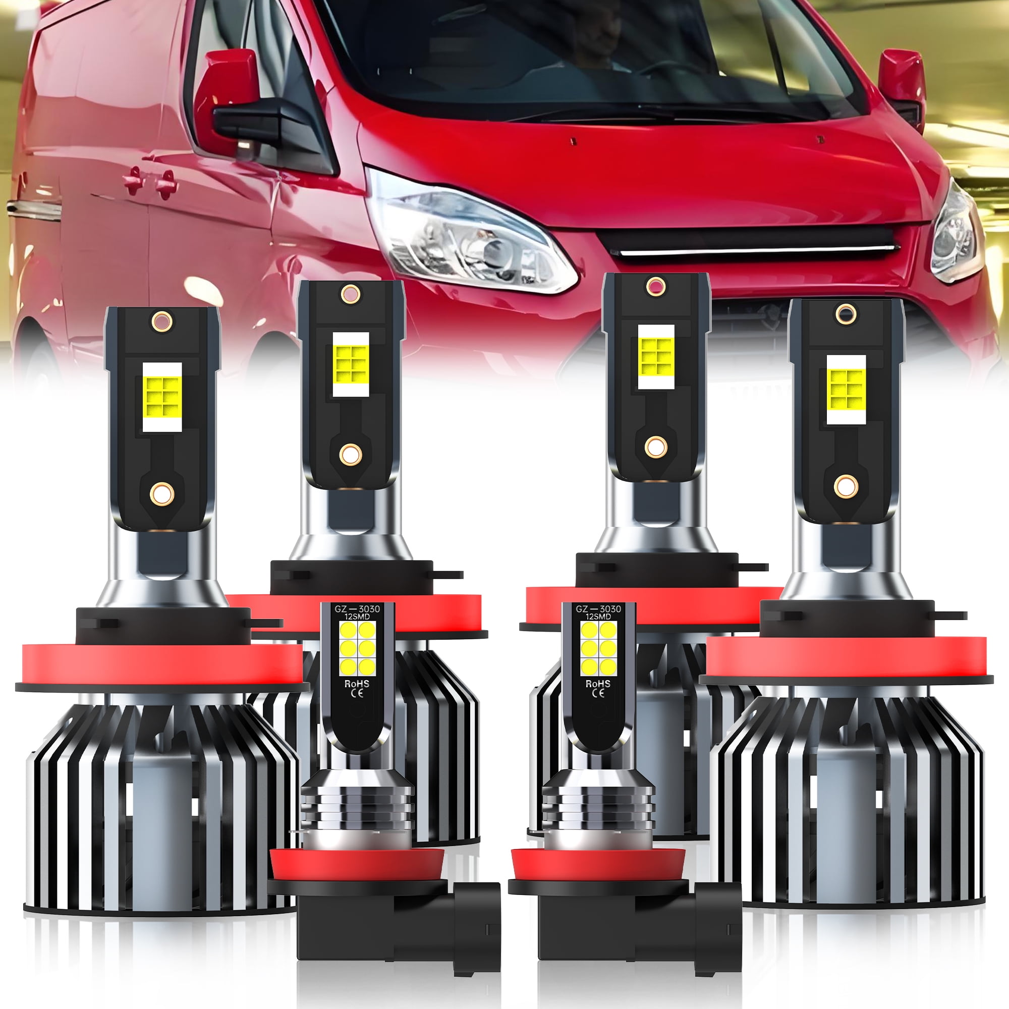 QIPEIZSP LED Headlight Bulbs Compatible With Ford Transit 2015-2019 ...