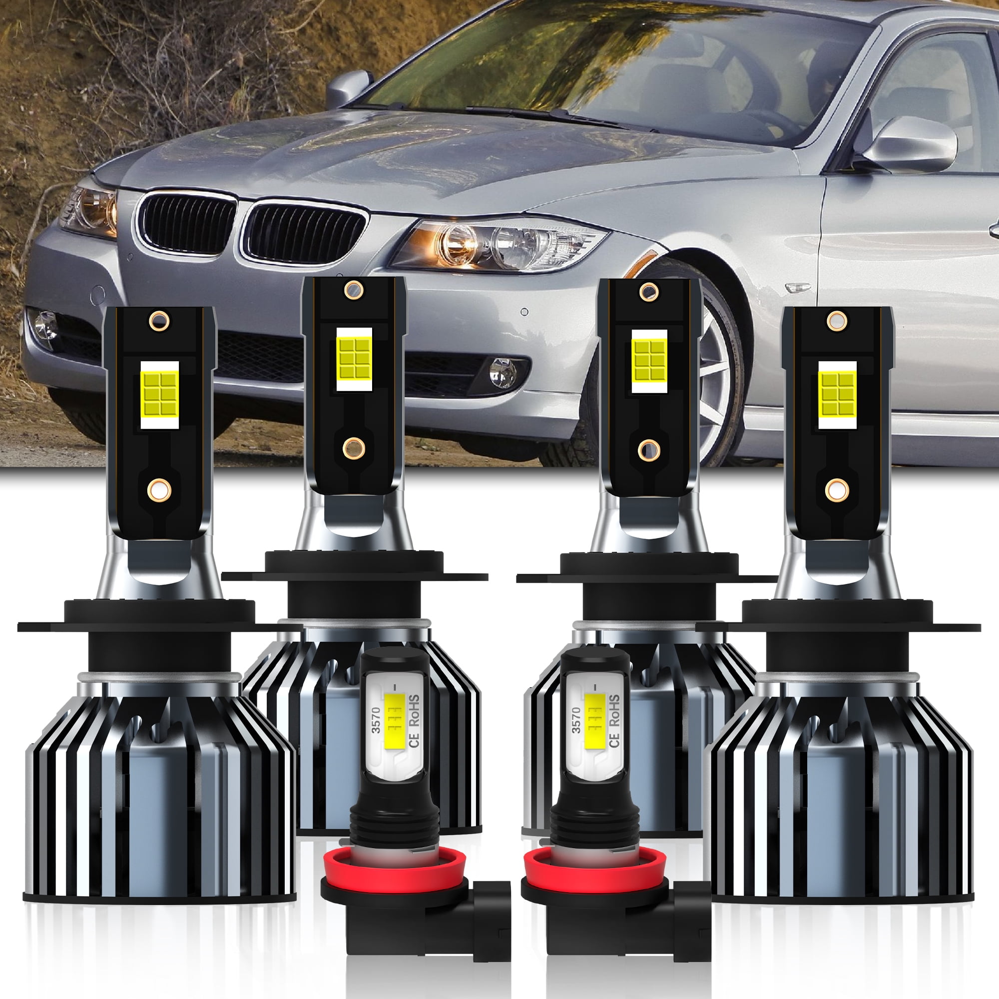 QIPEIZSP LED Headlight Bulbs fit for BMW 328i 2007-2016,H7 High Beam & H11/H8/H9 Low Beam +H11 ...