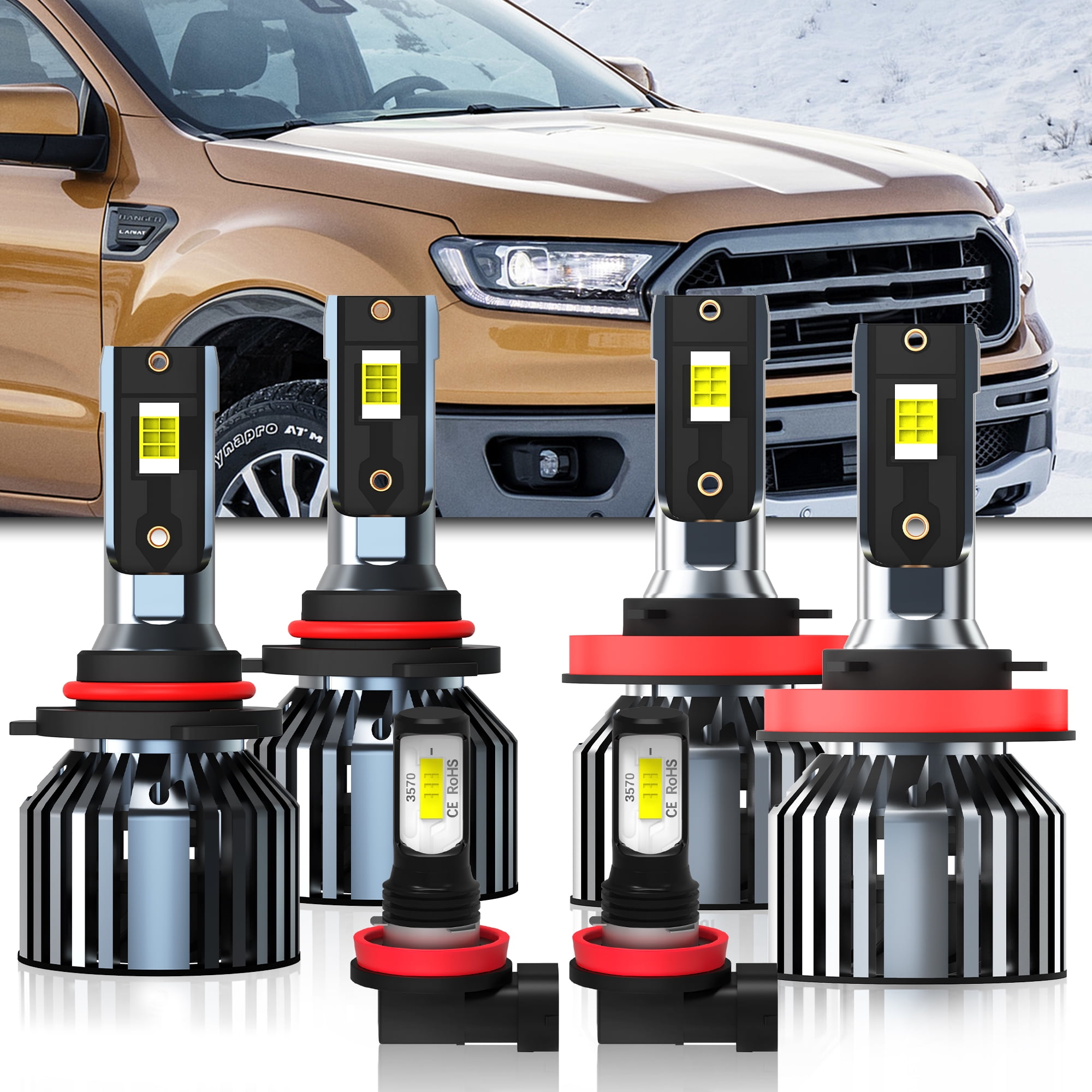 QIPEIZSP LED Headlight Bulbs fit for Ford Ranger 2019-2022,9005/H10/HB3 High Beam & H11/H8/H9 ...