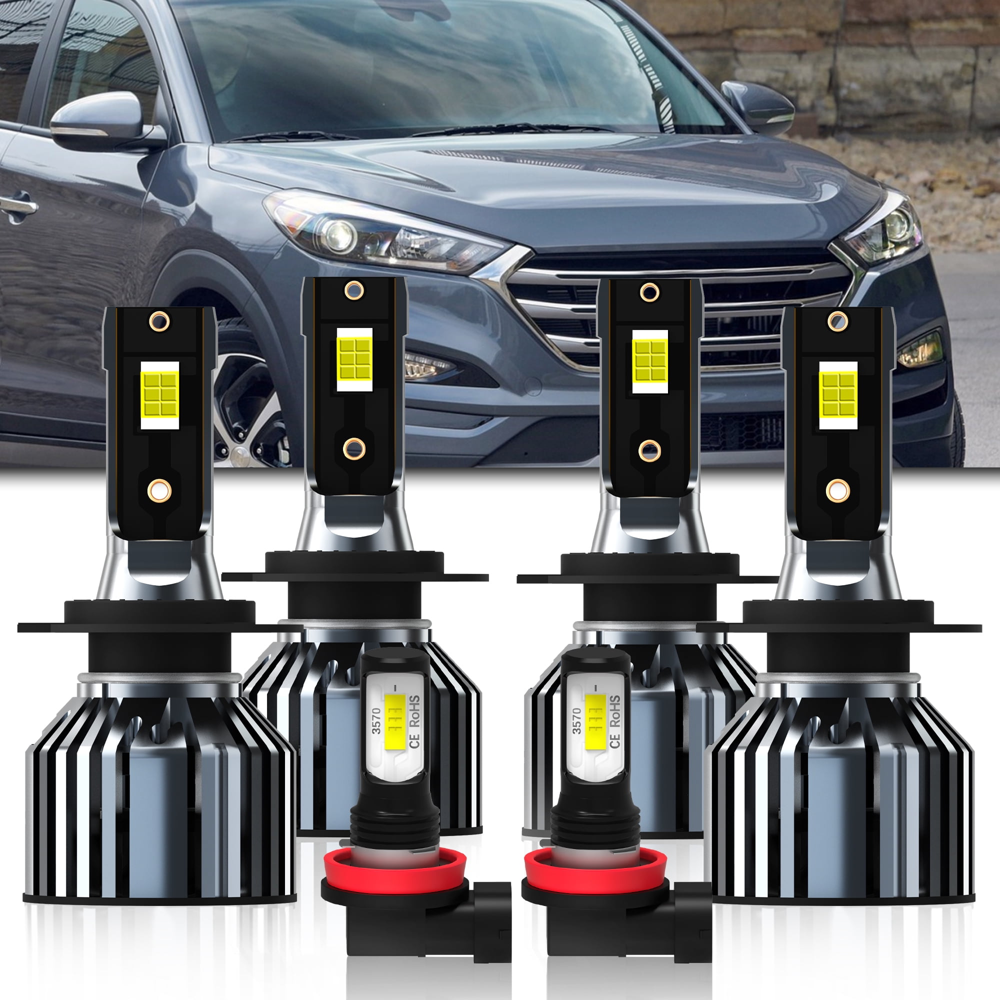QIPEIZSP LED Headlight Bulbs fit for Hyundai Tucson 2016-2018,H7 High Beam & H11/H8/H9 Low Beam ...