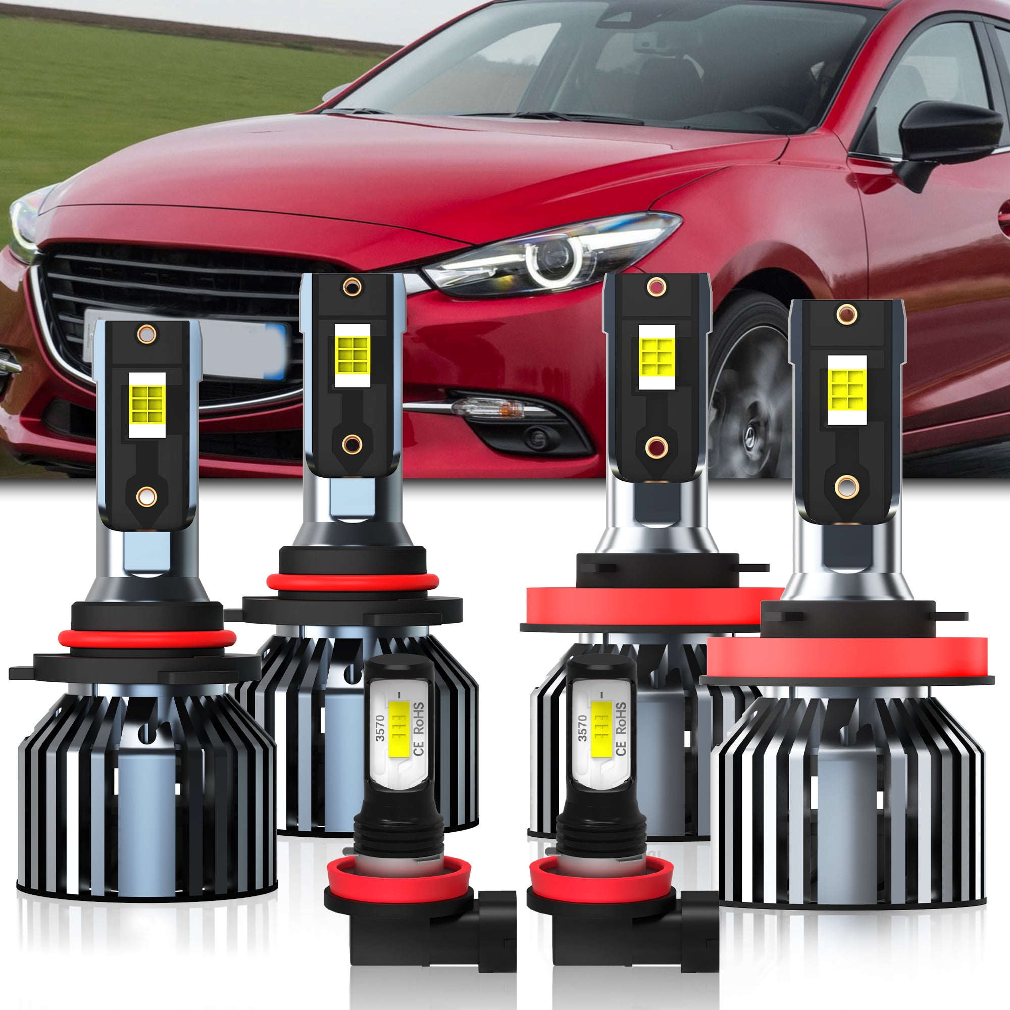 QIPEIZSP LED Headlight Bulbs fit for Mazda 3 2010-2018,9005/H10/HB3 ...