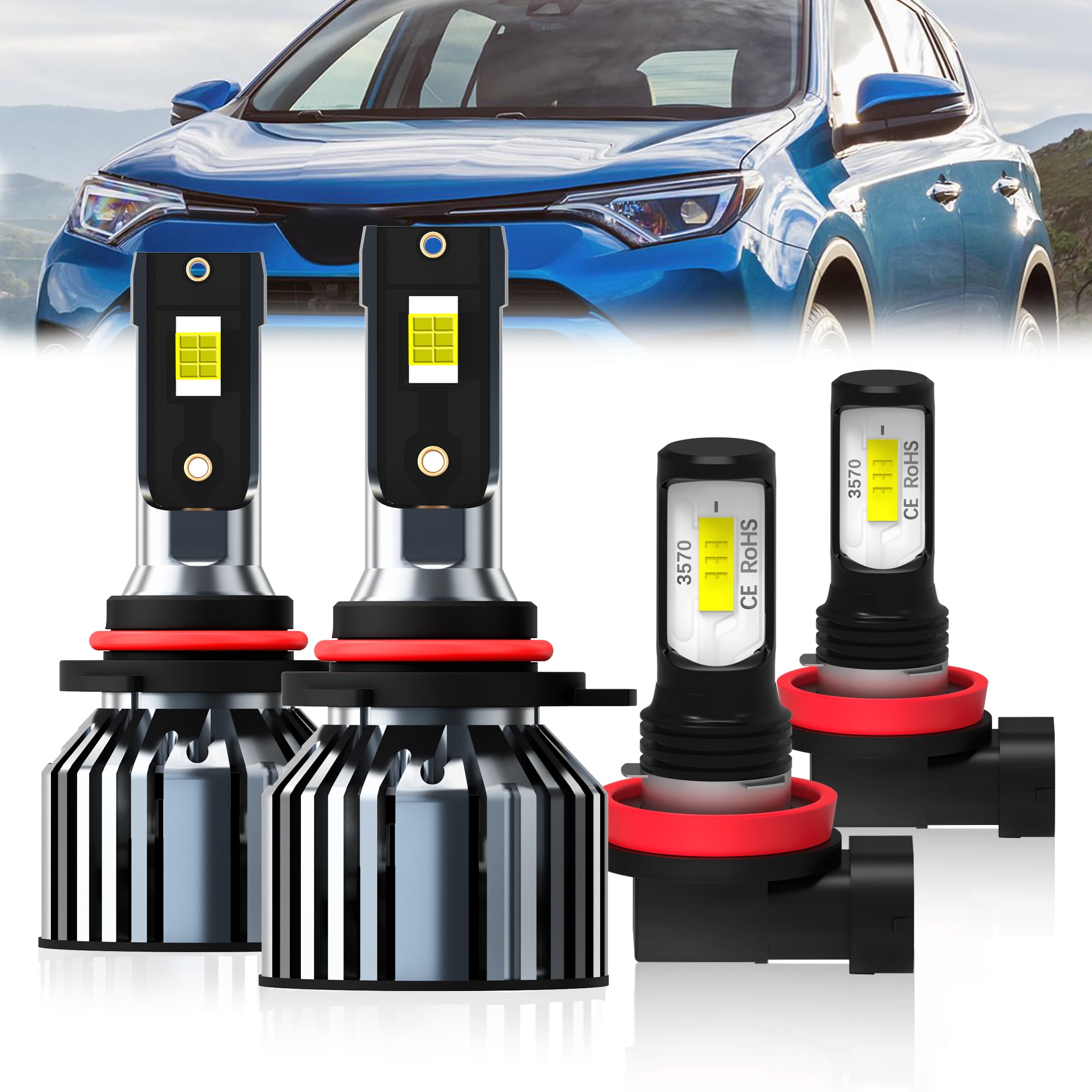 QIPEIZSP LED Headlights and Fog Lights Bulbs for Toyota RAV4 2016-2018 ...