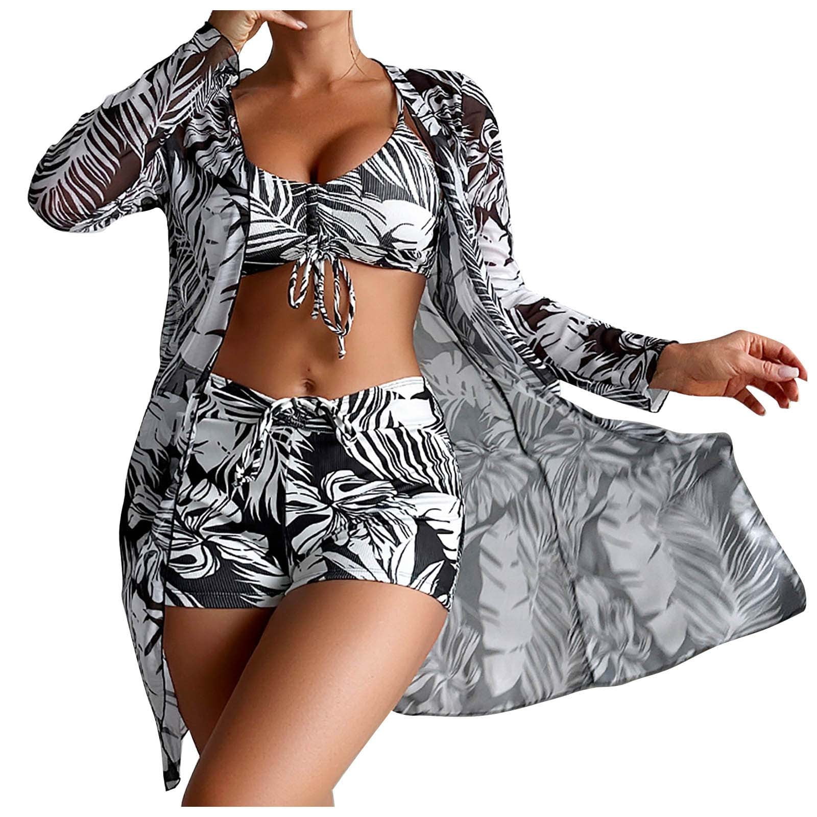 Qipopiq Bikinis For Women With Bikini Cover Up Open Front Printed