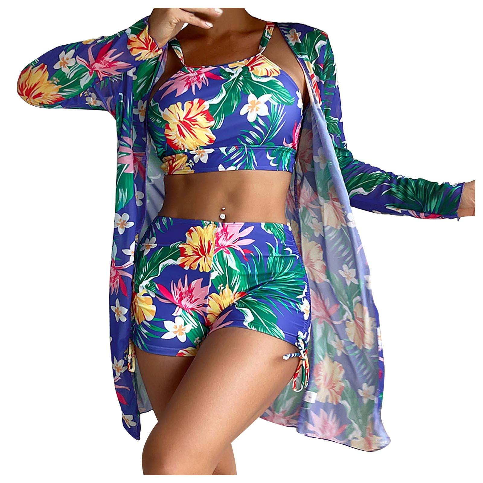 Qipopiq Bikinis For Women With Bikini Cover Up Open Front Printed