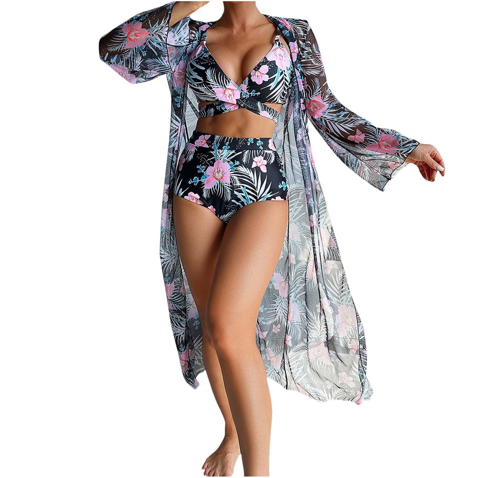 Qipopiq Bikinis For Women With Bikini Cover Up Open Front Printed