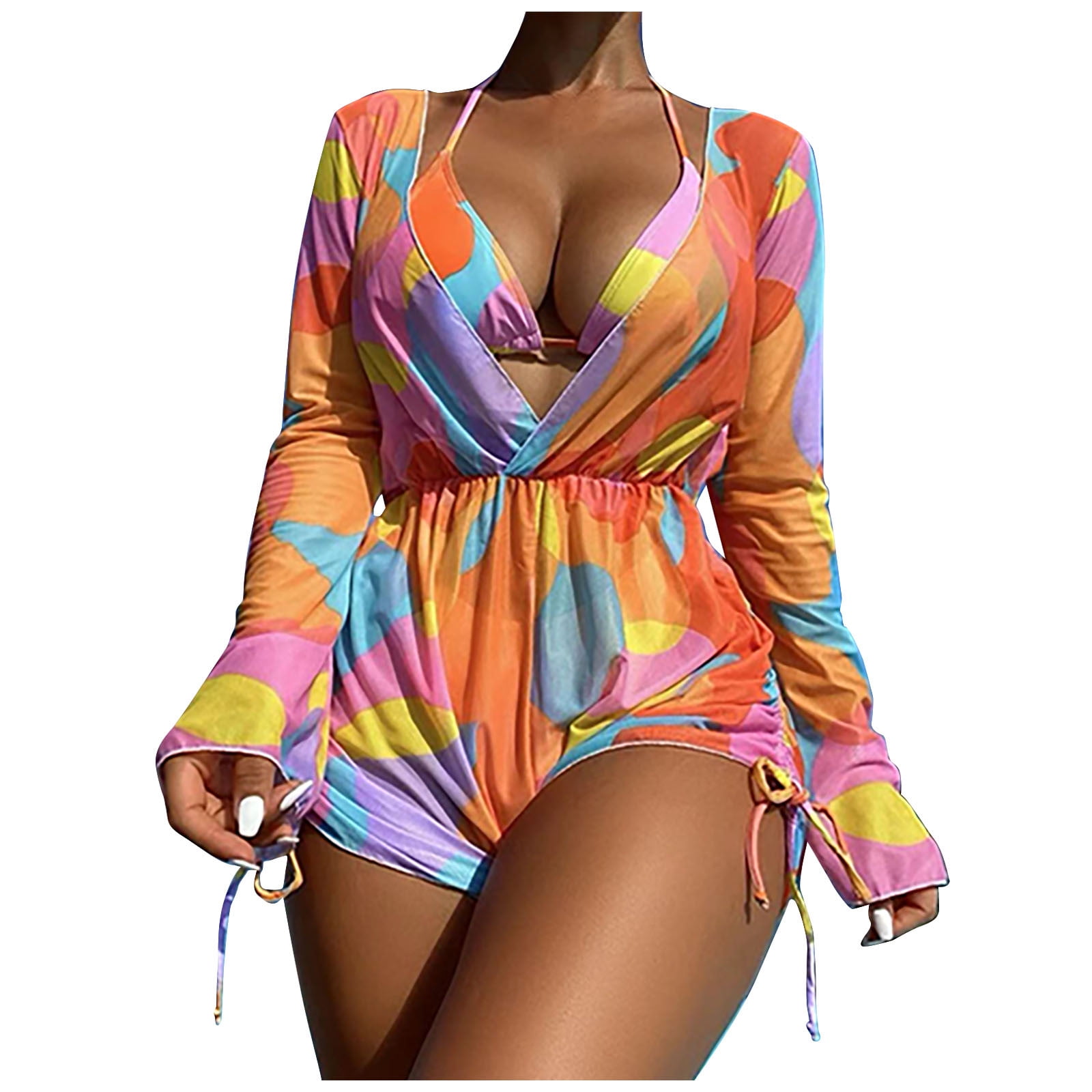 Qipopiq Bikinis For Women With Bikini Cover Up 3 Piece Swimsuit Print