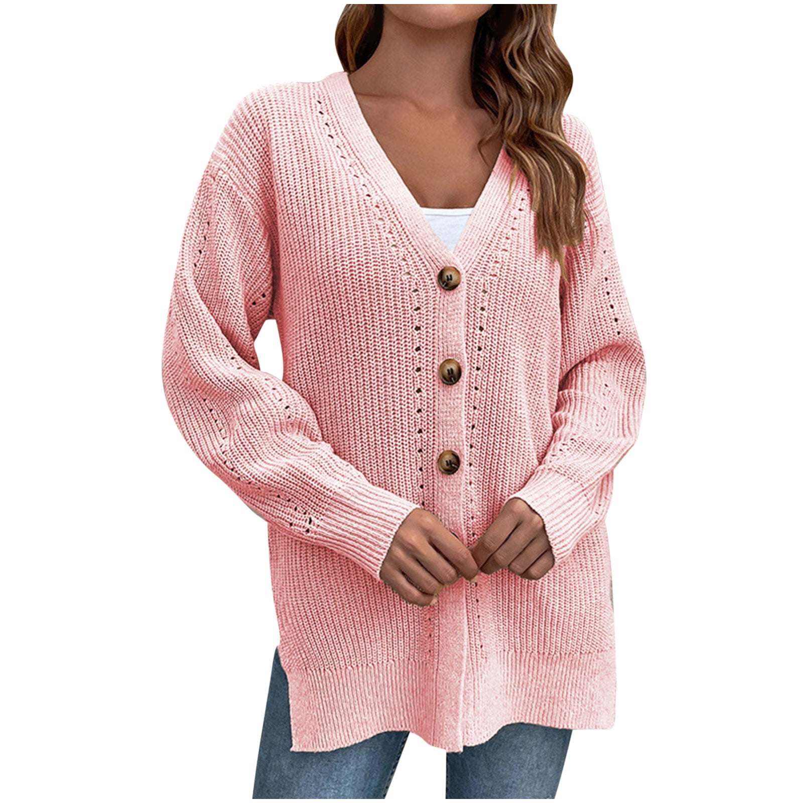 QIPOPIQ Cardigan for Women Clearance Women Loose Solid Color Hollow out ...
