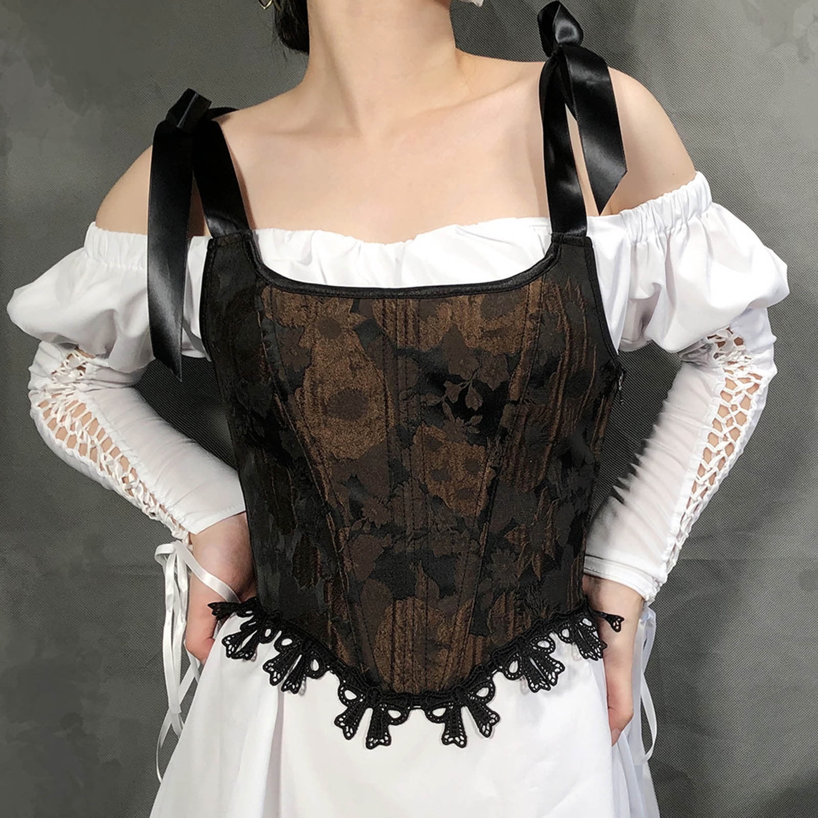 QIPOPIQ Clearance Corset Top for Women Renaissance Faire Tie Bow Lace ...