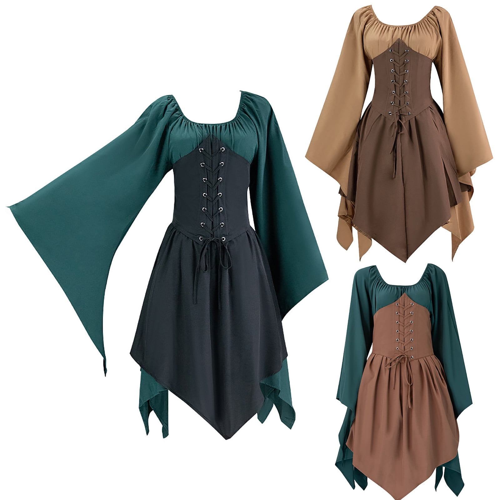 QIPOPIQ Clearance Dresses for Women Summer Long Sleeve V-Neck Medieval ...