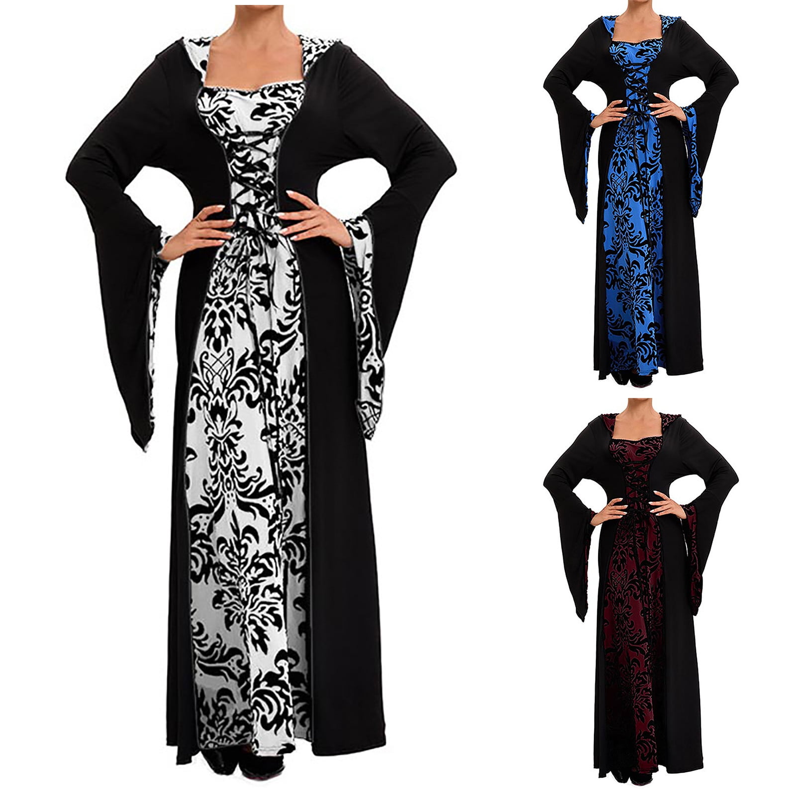 QIPOPIQ Clearance Dresses for Women Summer Long Sleeve V-Neck Medieval Floor Length Cosplay ...
