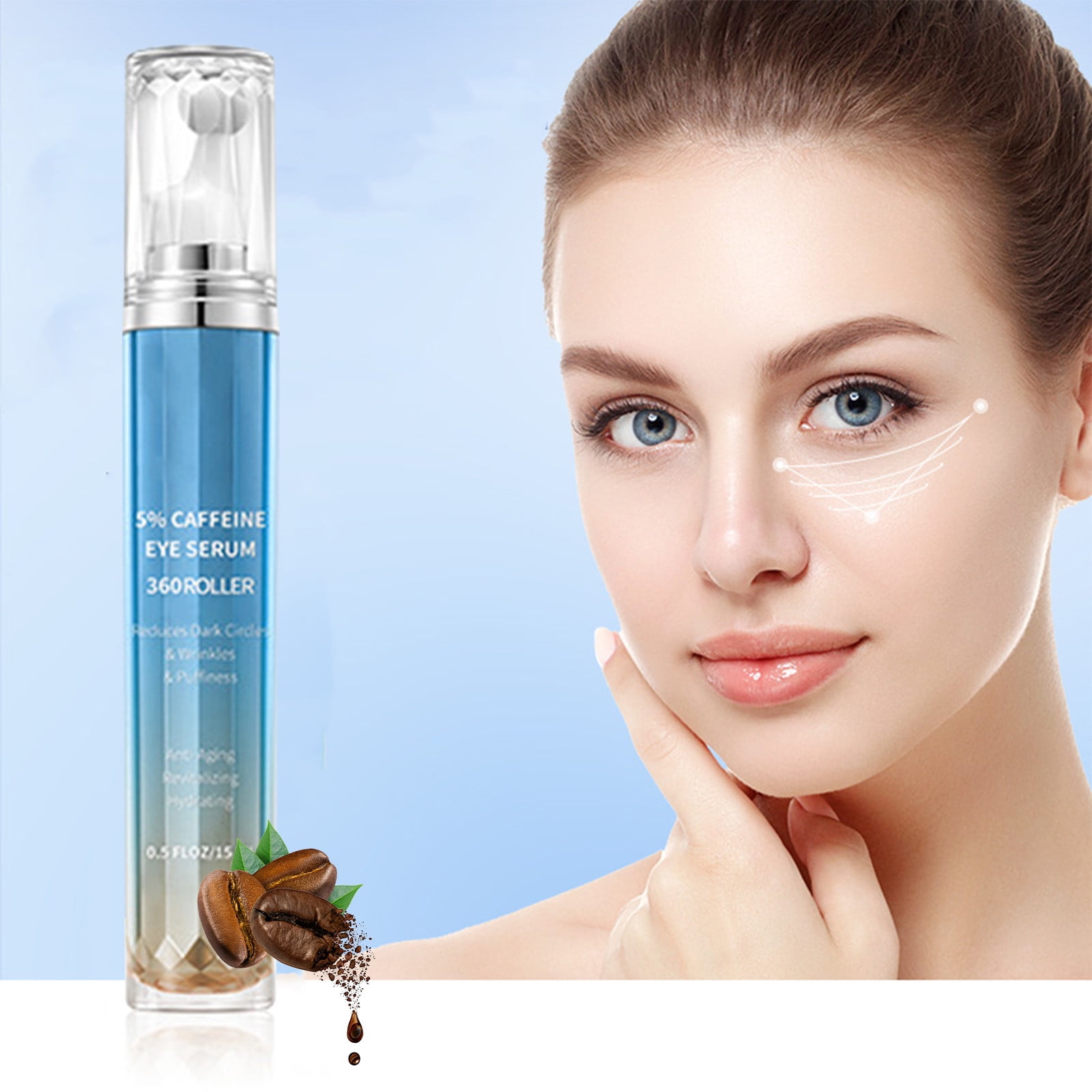 QIPOPIQ Eye Serum for Dark Circles and Puffiness, Under Eye Cream with Build-In 3D Roller ...