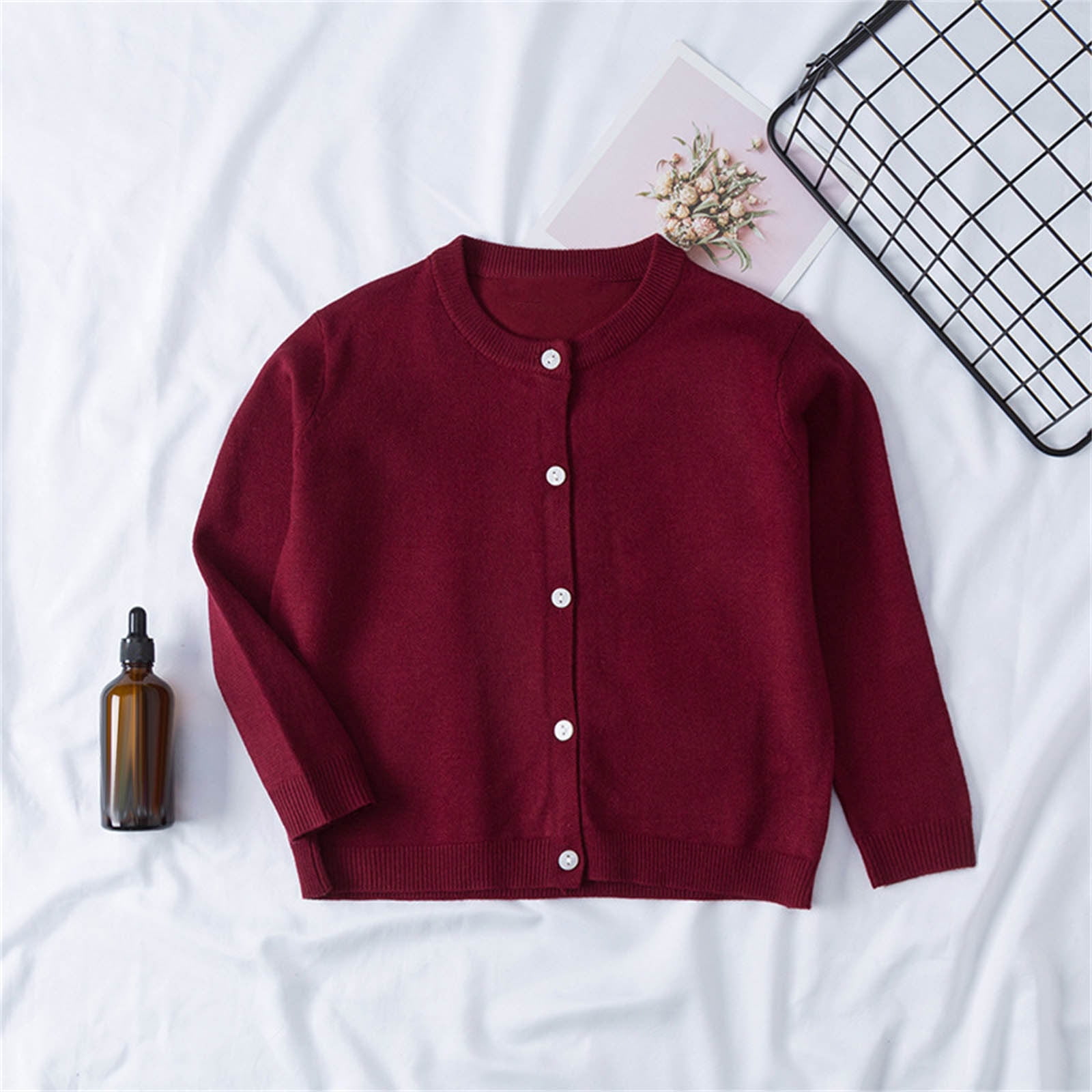 QIPOPIQ Girls Long Sleeve Button-Front Cardigan Sweater School Uniform ...