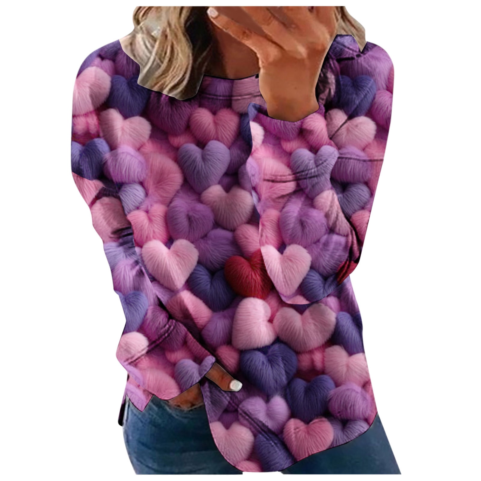 QIPOPIQ Heart Print Valentine's Day Shirts For Women, Long Sleeve ...