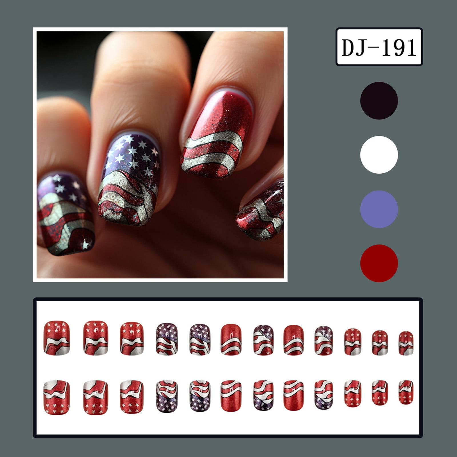 QIPOPIQ Independence Day Press on Nails Short Square Fake Nails Stripe ...