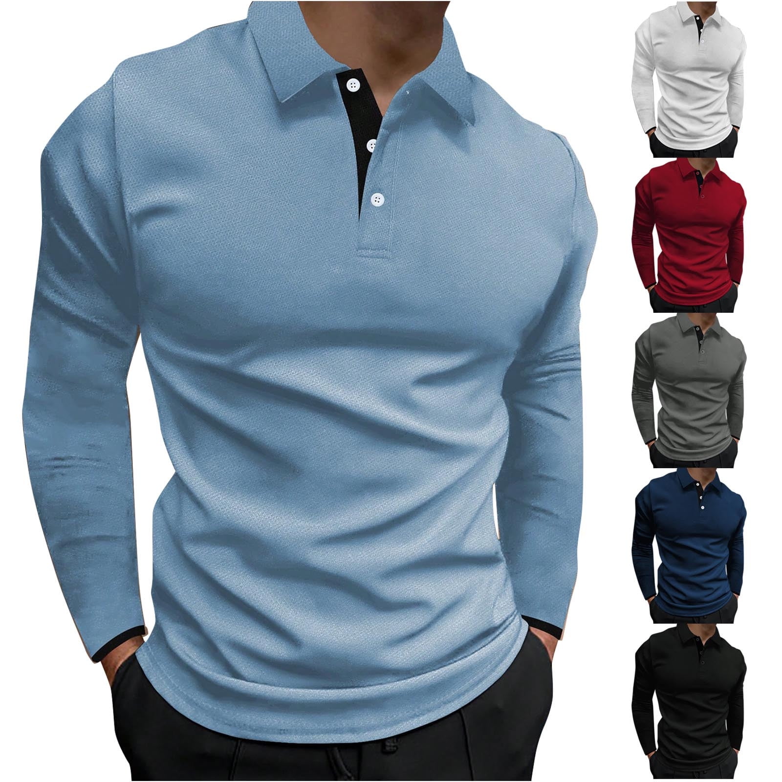 QIPOPIQ Men's Short Long Sleeve Polo Shirts Casual Slim Fit Basic ...