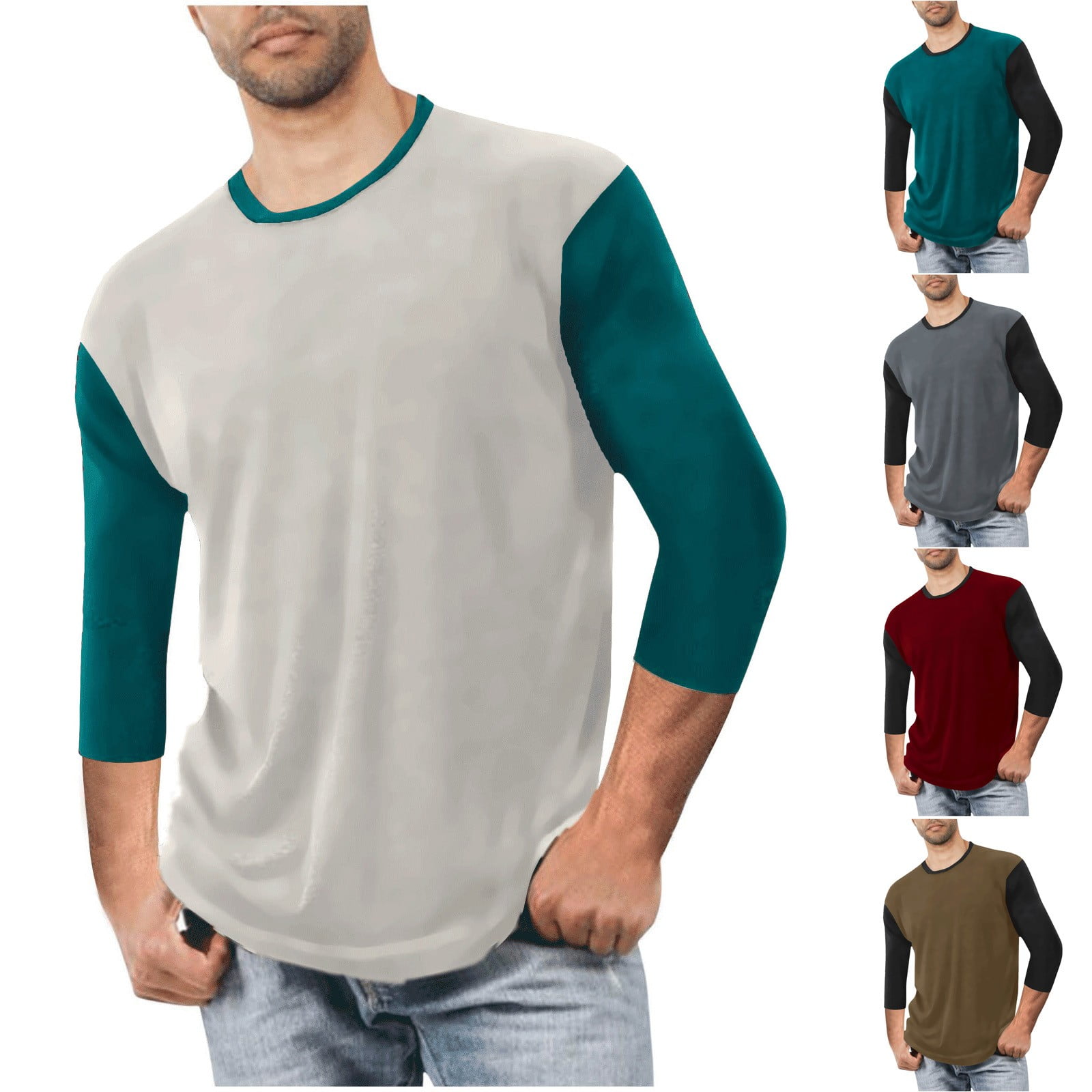 QIPOPIQ Mens Muscle Cut Raglan T Shirts with 3/4 Sleeve Fitness Workout ...