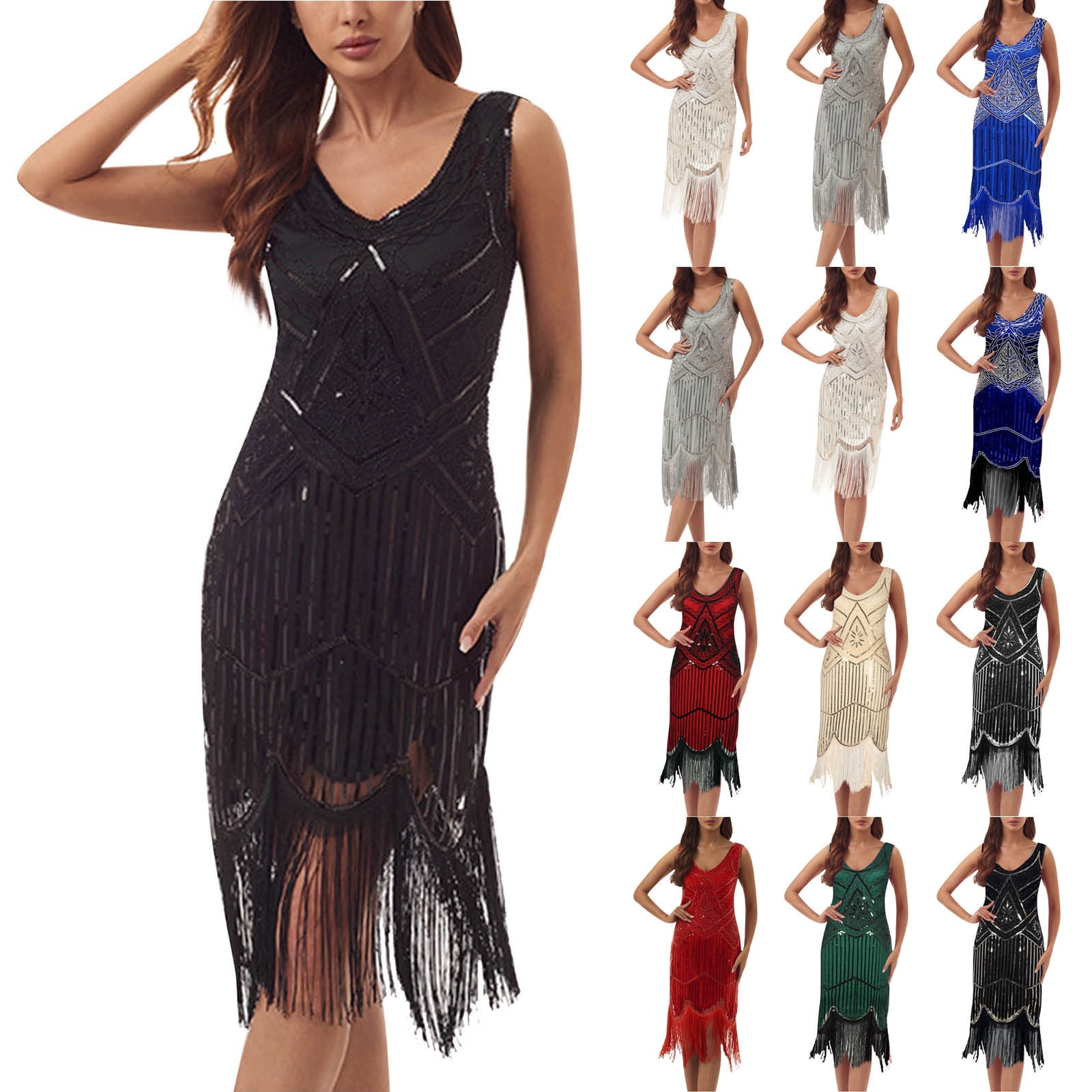 QIPOPIQ Plus Size 1920s Vintage Fringed Gatsby Sequin Beaded Tassels ...