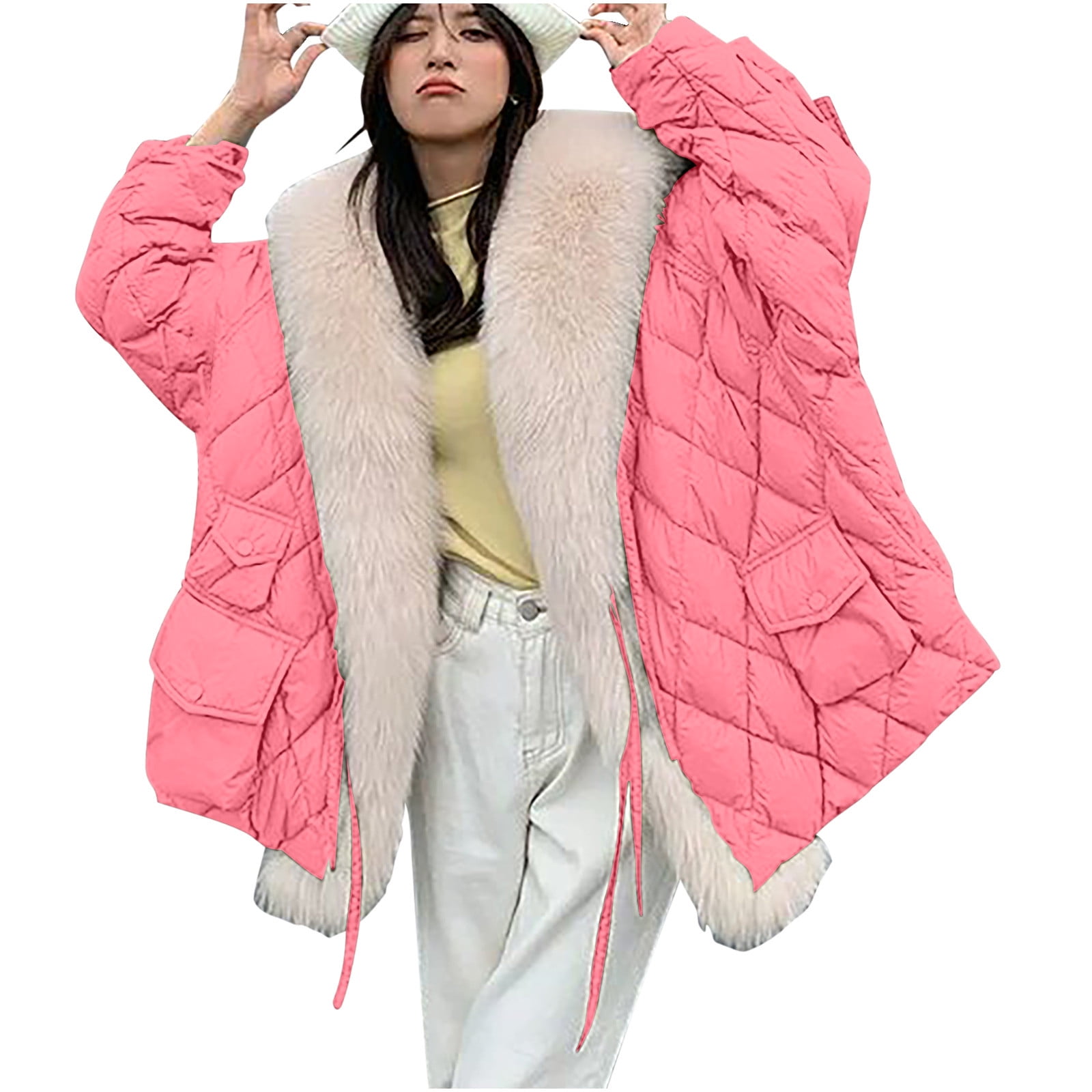 QIPOPIQ Puffer Jacket Women Clearance Solid Color Winter Heavyweights ...