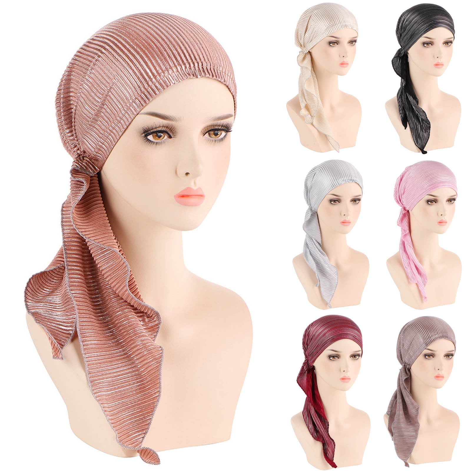 QIPOPIQ Slip-On Pre-Tied Head Scarves Chemo Beanies Cover Caps Bandana Turban Headwraps ...