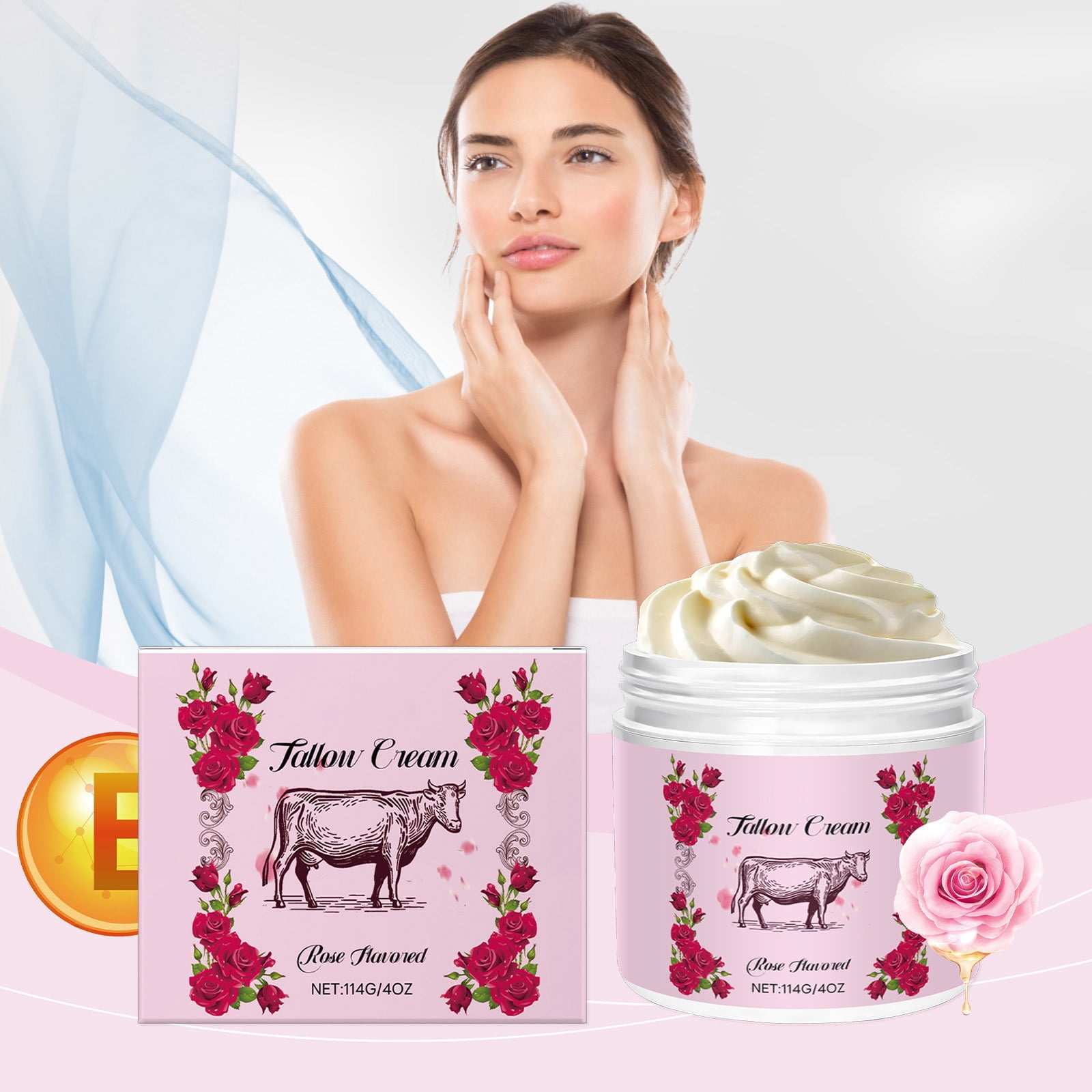 QIPOPIQ Whipped Beef Tallow for Skin, Beef Tallow for Face, Rose Face ...