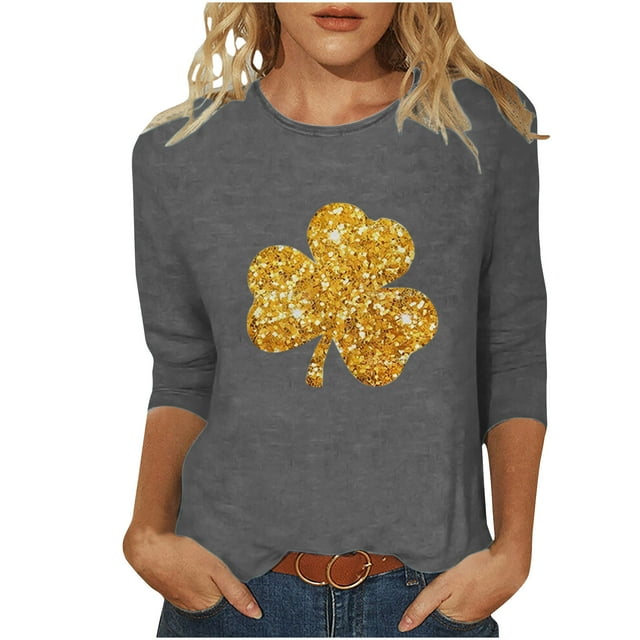 Qipopiq Womens 3 4 Sleeve Crew Neck Shirts St Patricks Day T Shirts