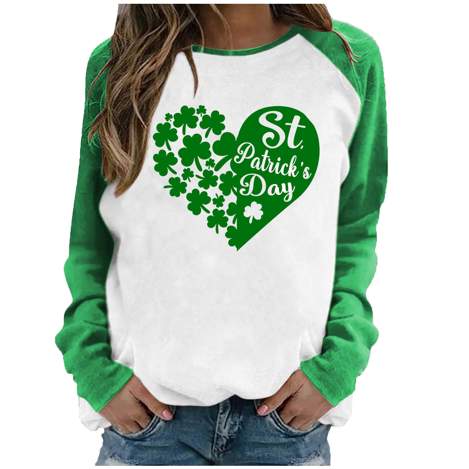 Qipopiq Womens Long Sleeve Crew Neck Shirts St Patricks Day T Shirts