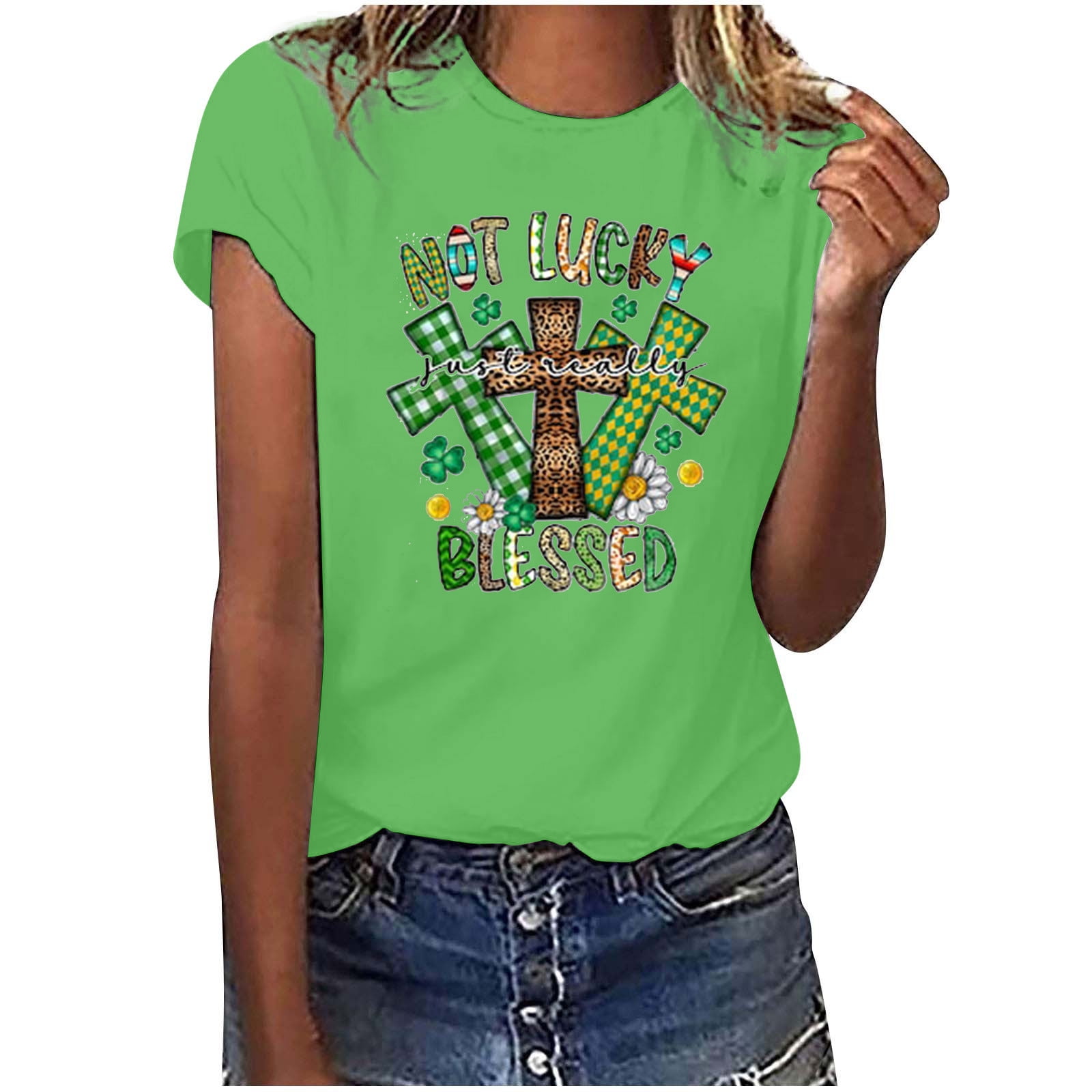 QIPOPIQ Women's Short Sleeve Crew Neck Shirts St. Patrick's Day T ...