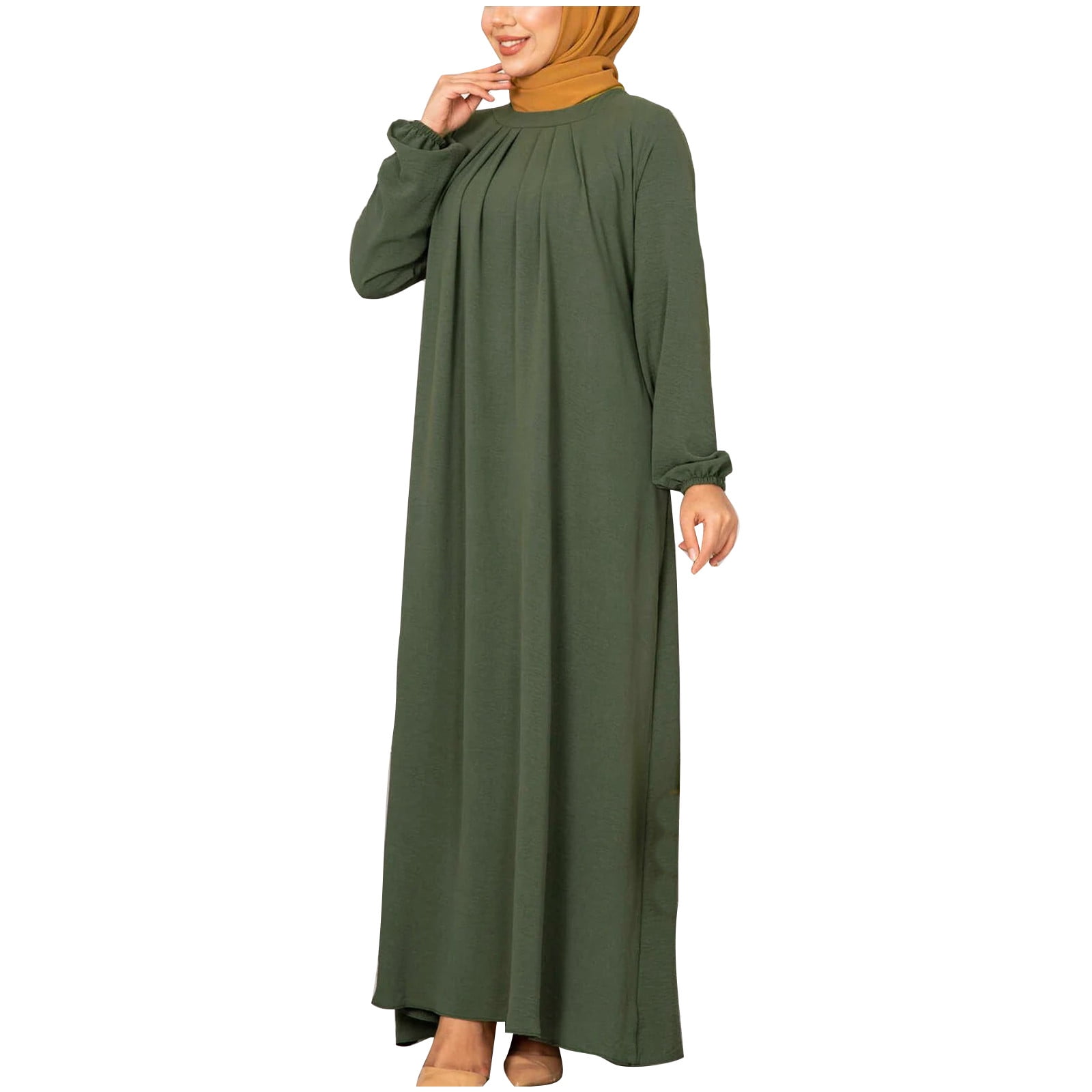 QIPOPIQ Women's Solid Muslim One-Piece Prayer Dress Muslim Abaya Dress ...