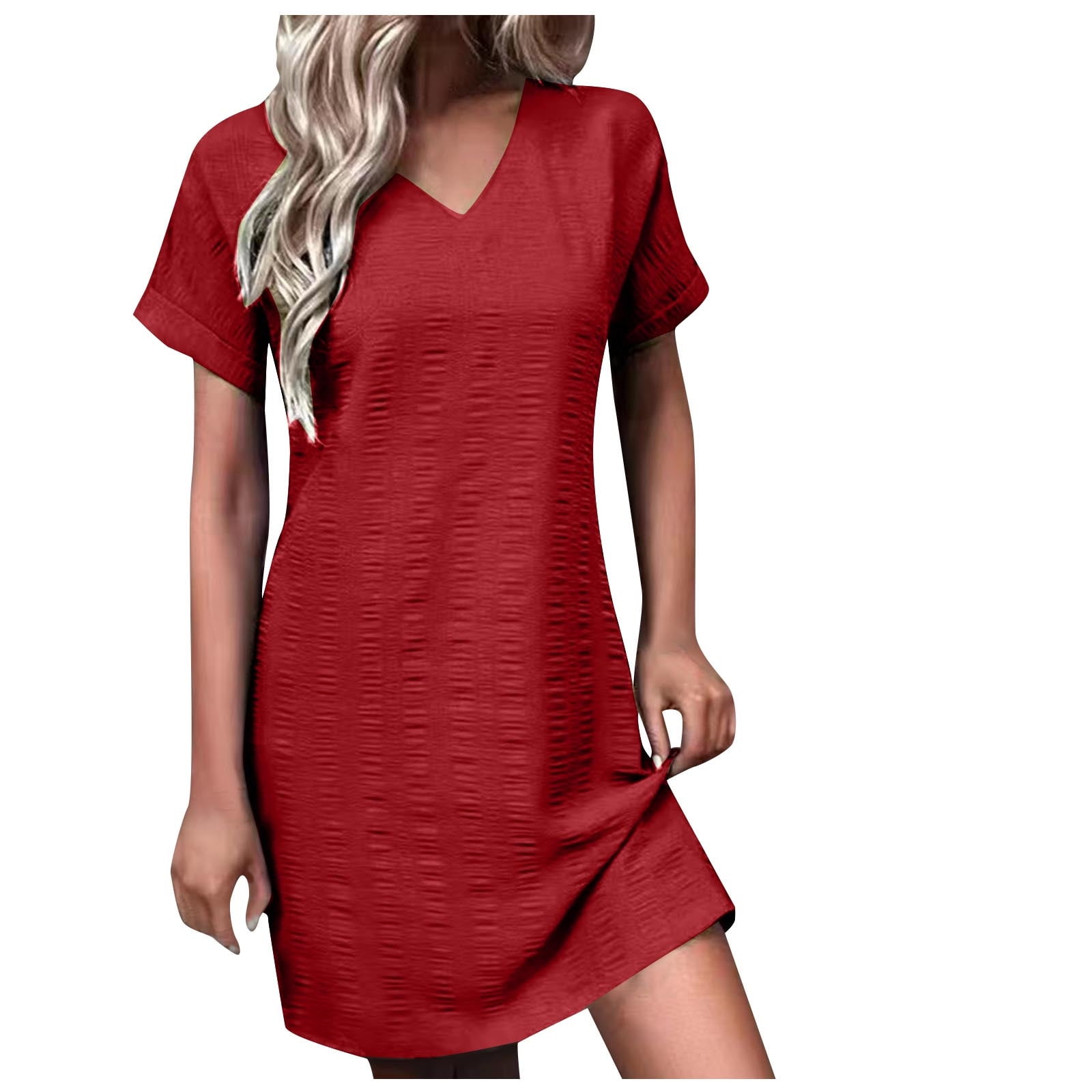 QIPOPIQ Womens Dresses Tiered Midi Dress Short Sleeve Spring And V-Neck ...