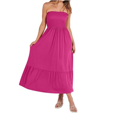 HDE Women's Strapless Maxi Dress Bohemian Sundress Black Seashells L ...