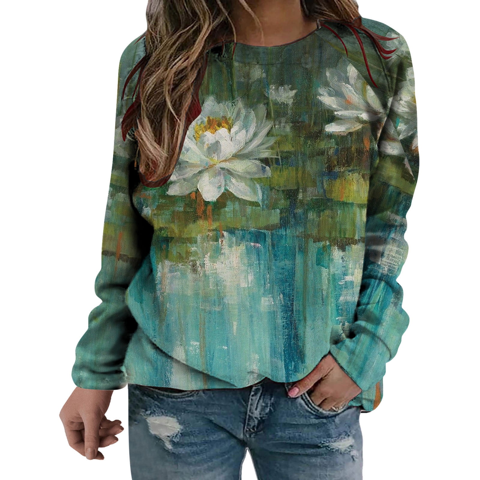 QIPOPIQ Womens Tops Clearance Women Long Sleeves Casual Shirts Vintage ...