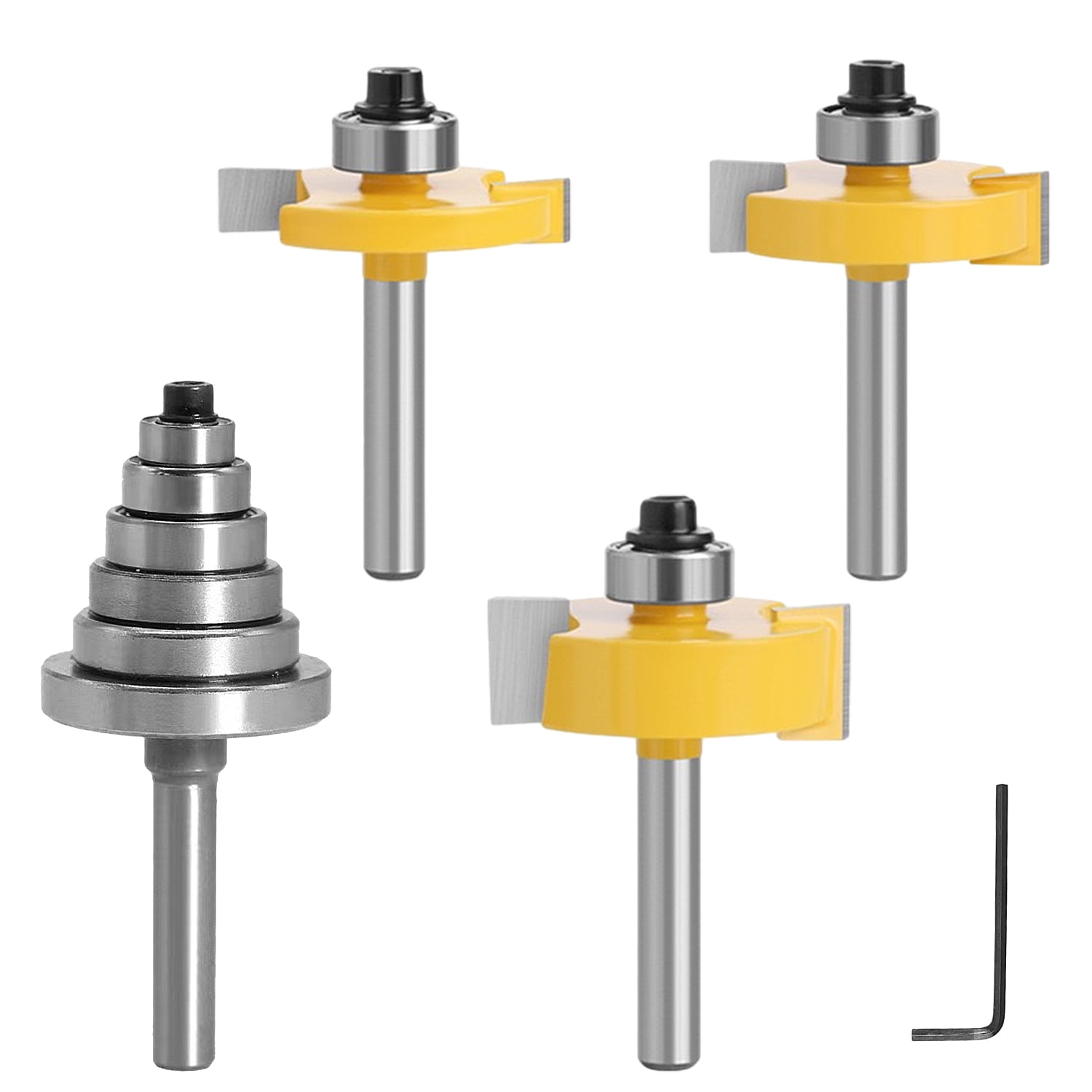 QIPUNEKY 1/4 inch Shank Rabbet Router Bit Set, 3 Pieces Rabbeting ...