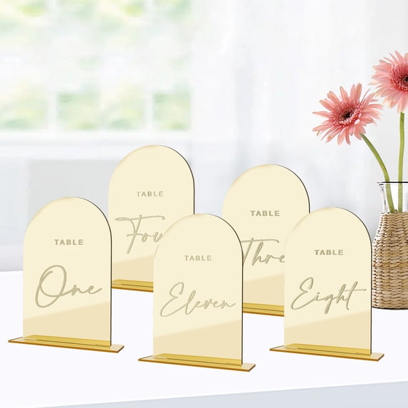 QIPUNEKY Gold Mirror Acrylic Arch Wedding Table Numbers 1-20 with ...