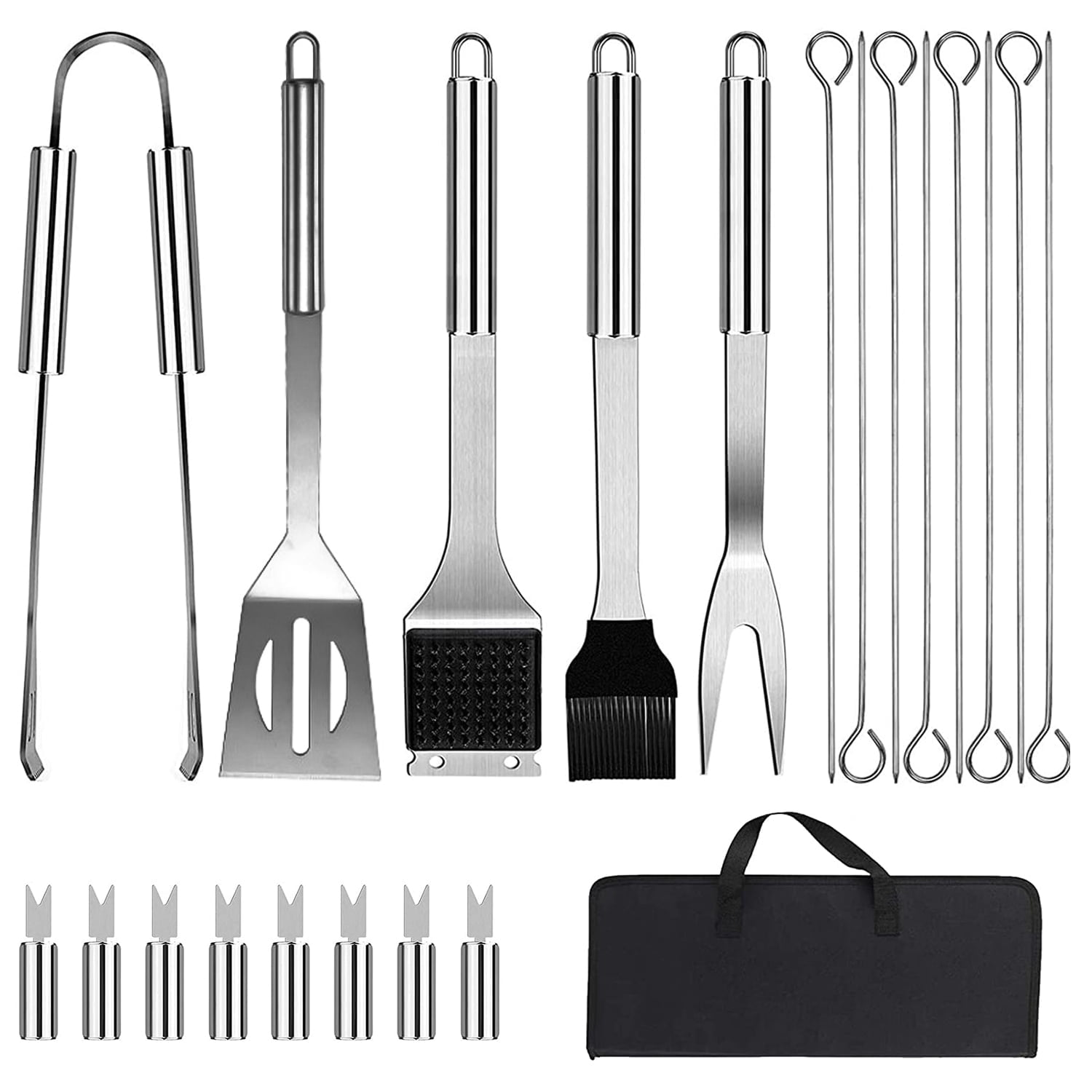 QIPUNEKY 20pcs Stainless BBQ Grill Tools Set, Stainless Steel Grill Set ...