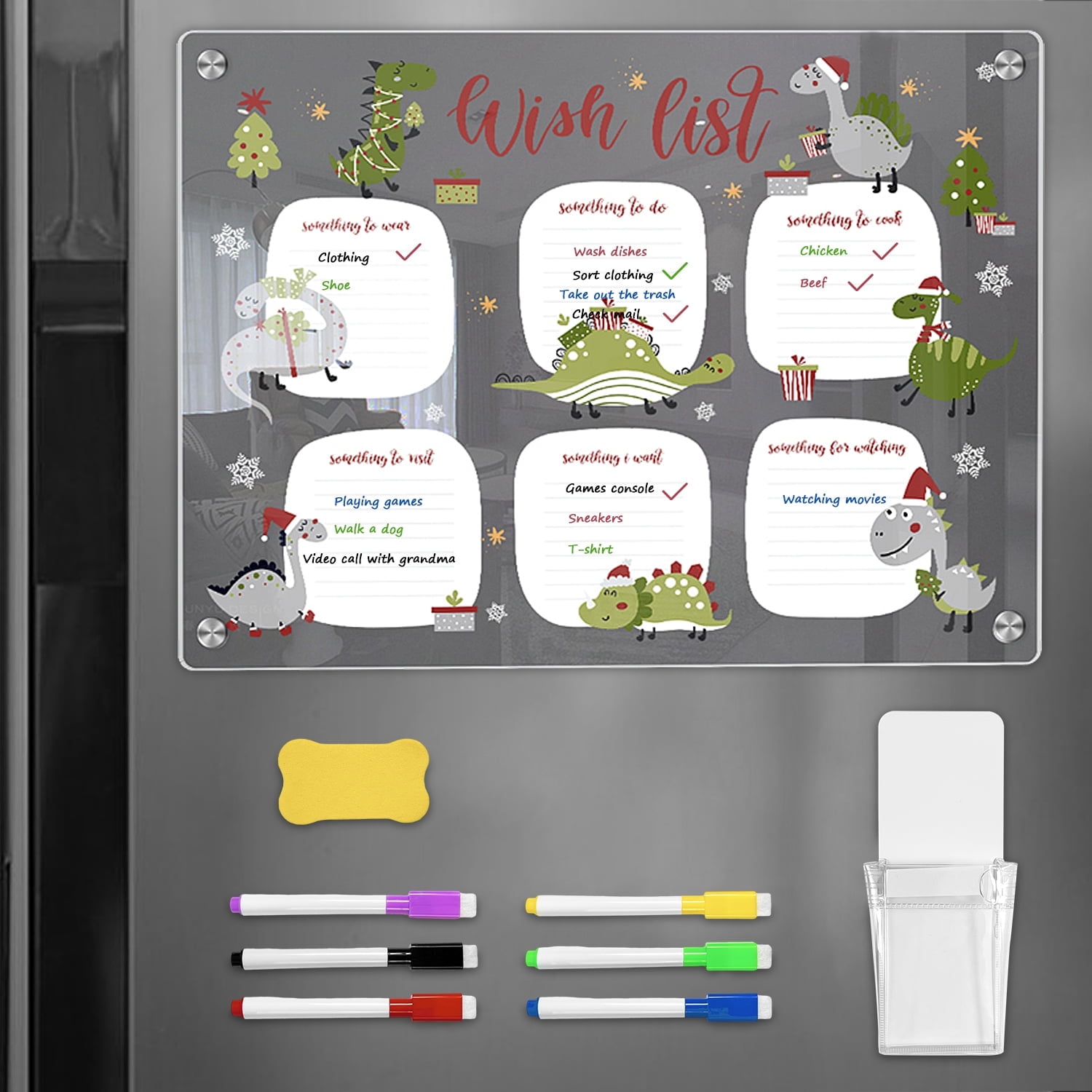 QIPUNEKY Acrylic Meal Planner Magnetic Menu Board for Kitchen Fridge ...