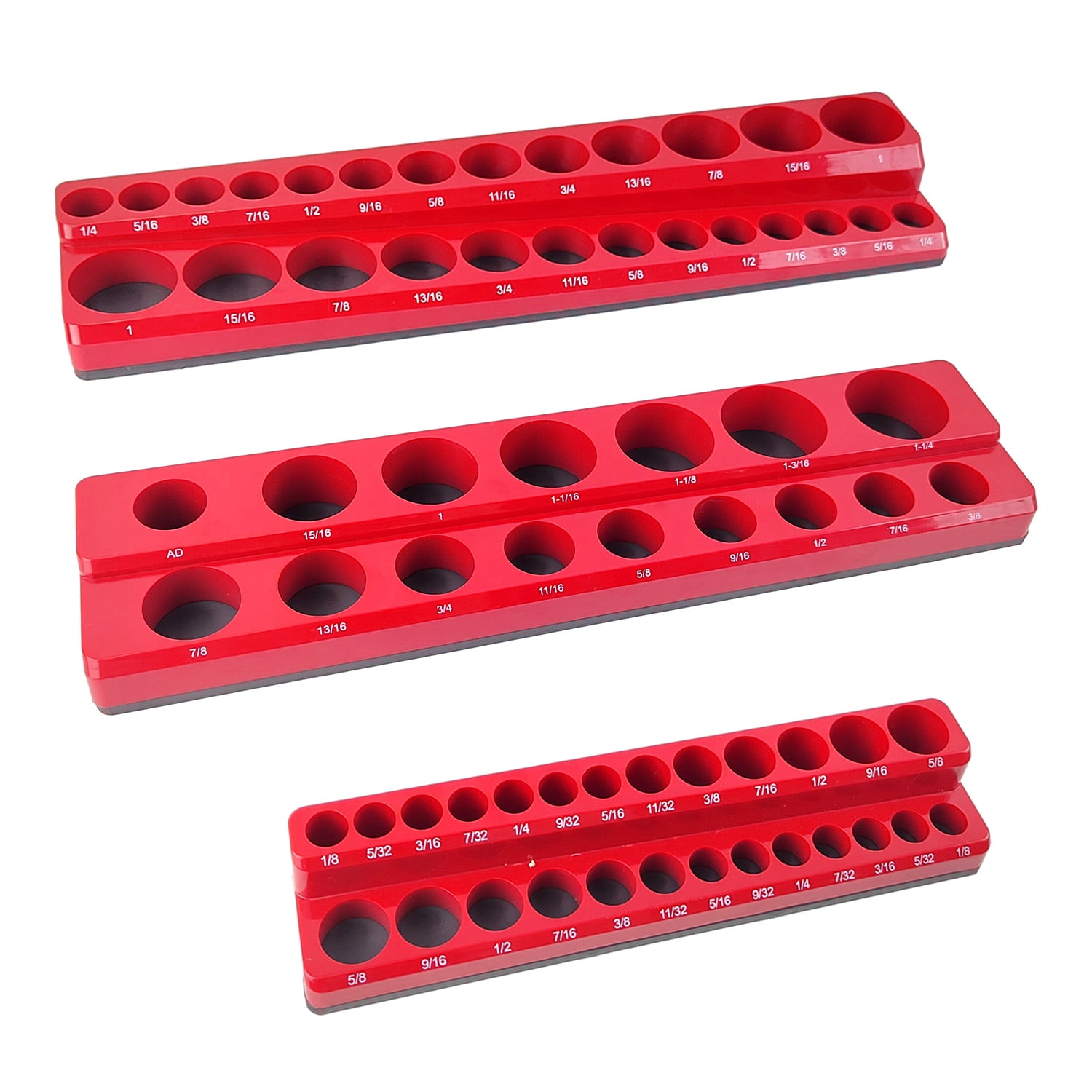 QIPUNEKY Magnetic Socket Organizer Set, 3-Piece SAE Socket Holder Set ...