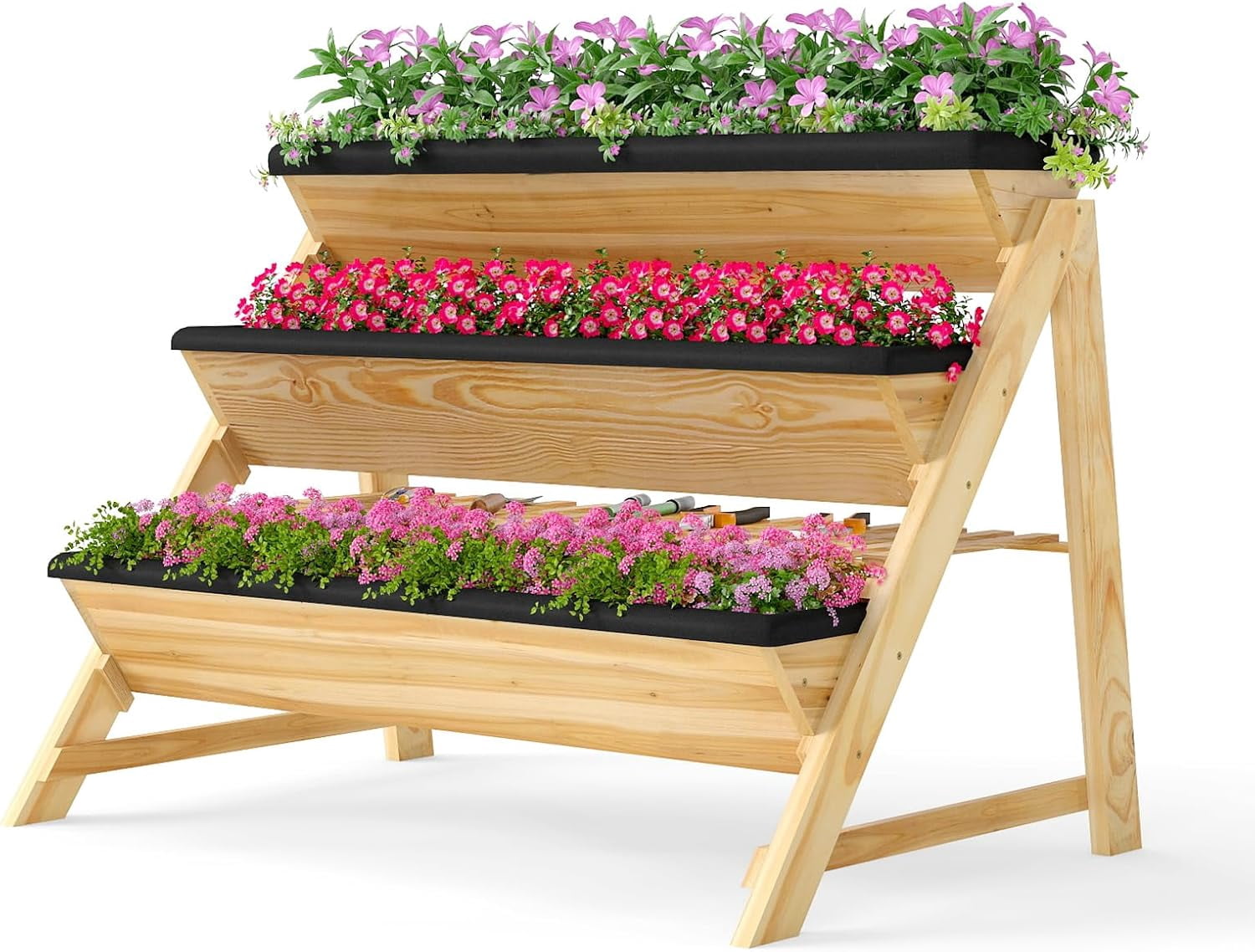 QISHENSHUI 3-Tier Wooden Vertical Raised Garden Bed, Elevated Planter ...